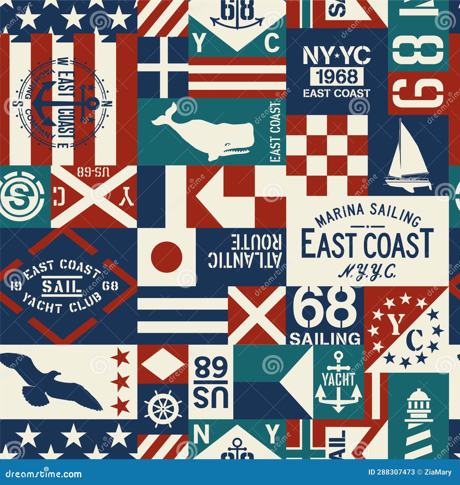 East Coast Nautical Flags and Sailing Elements Patchwork Stock ...