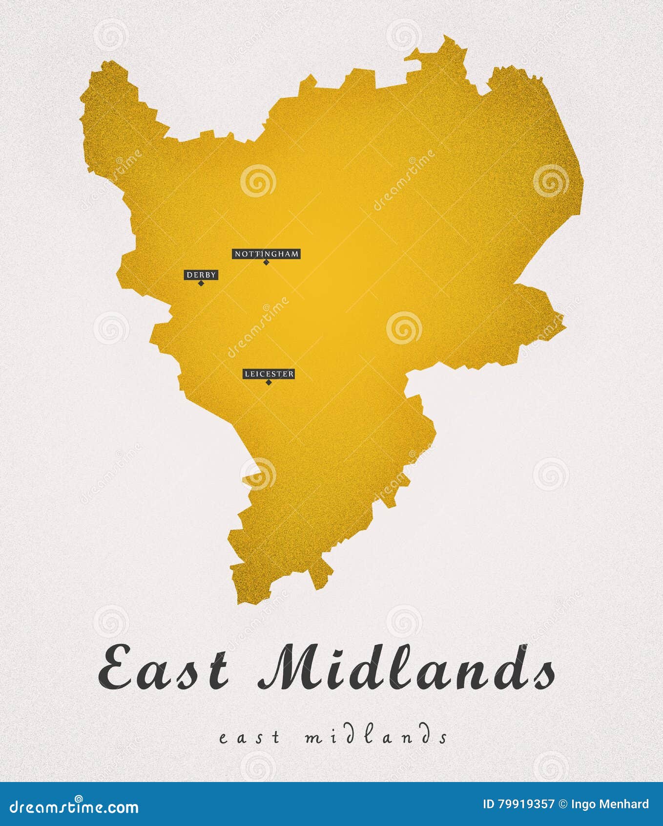 East Midlands England Art Map Stock Illustration - Illustration of ...