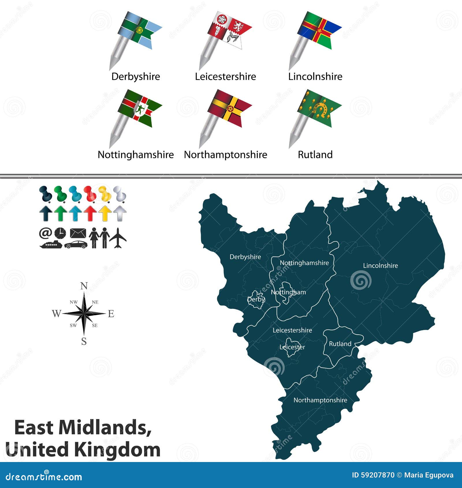 East Midlands, United Kingdom Stock Vector - Illustration of united ...