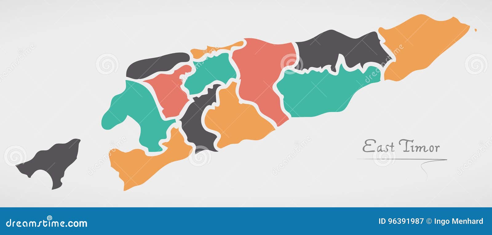 East Timor Map with States and Modern Round Shapes Stock Vector ...