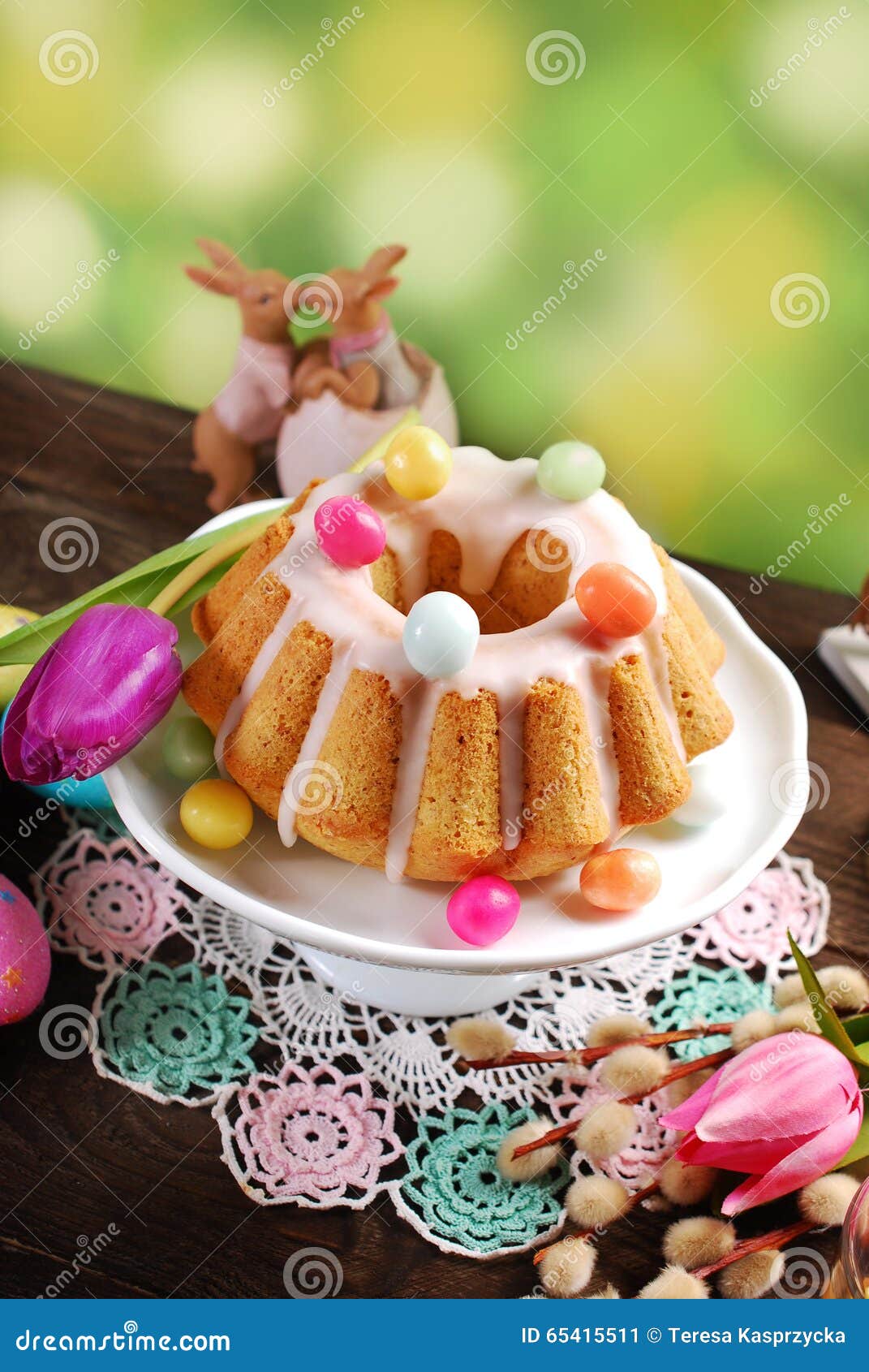 Easter Almond Ring Cake on Wooden Table Stock Image - Image of poland ...