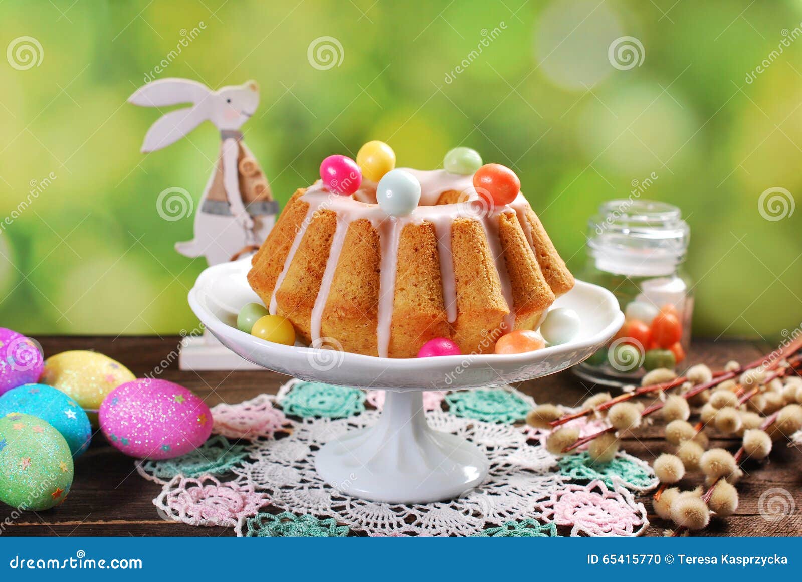 Easter Almond Ring Cake on Wooden Table Stock Photo - Image of baked ...