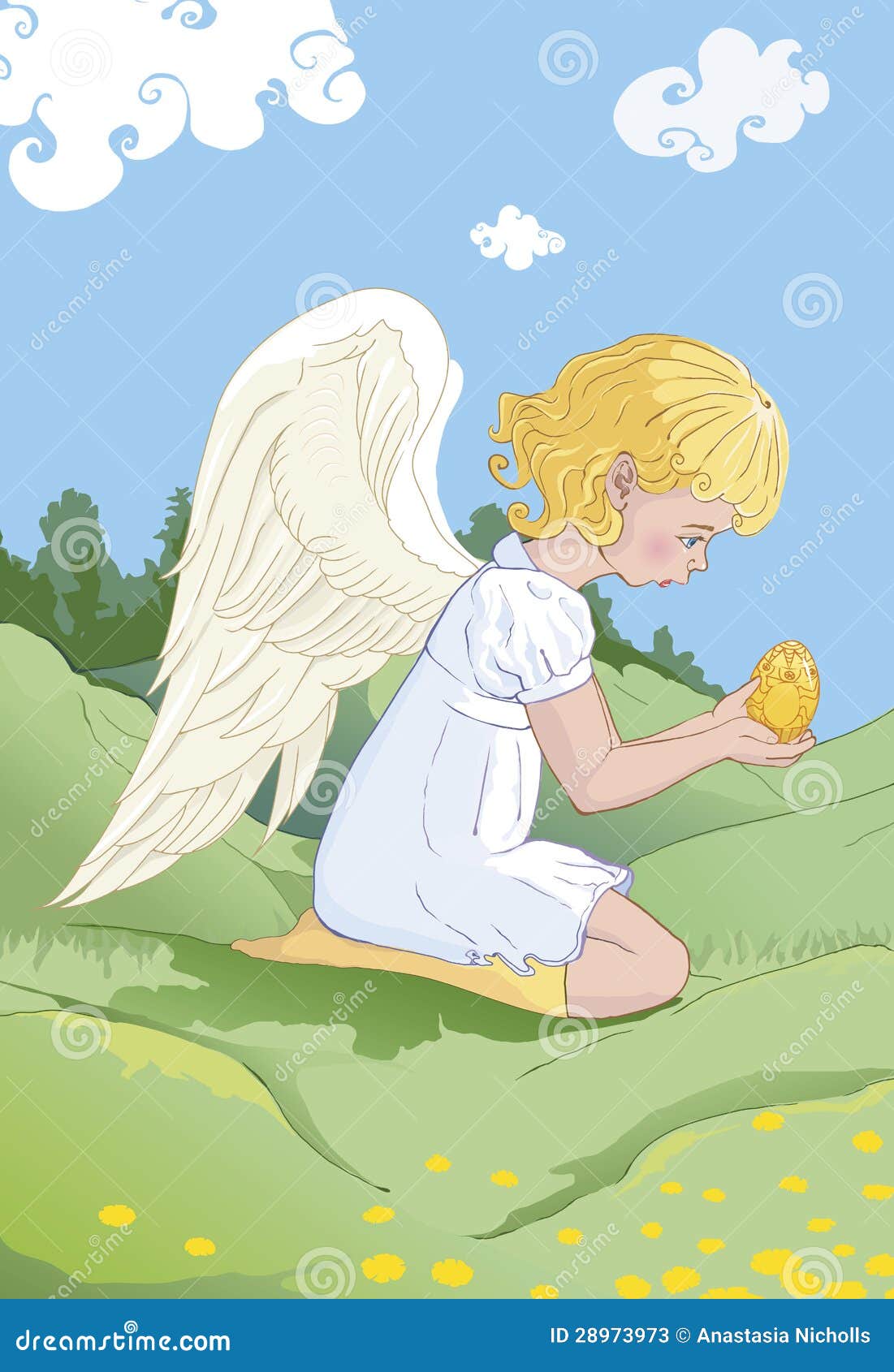 Easter angel with egg. stock vector. Illustration of hair - 28973973