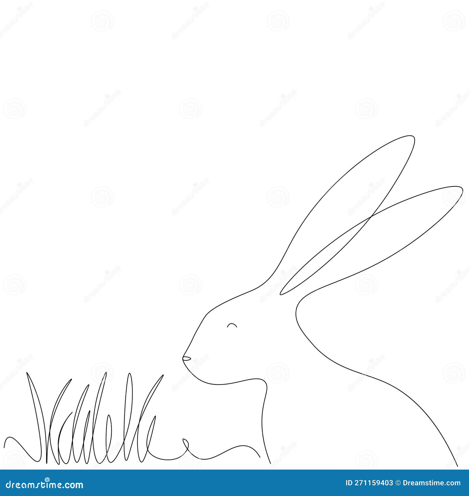 Easter Background with Bunny and Grass Line Drawing Vector Illustration ...