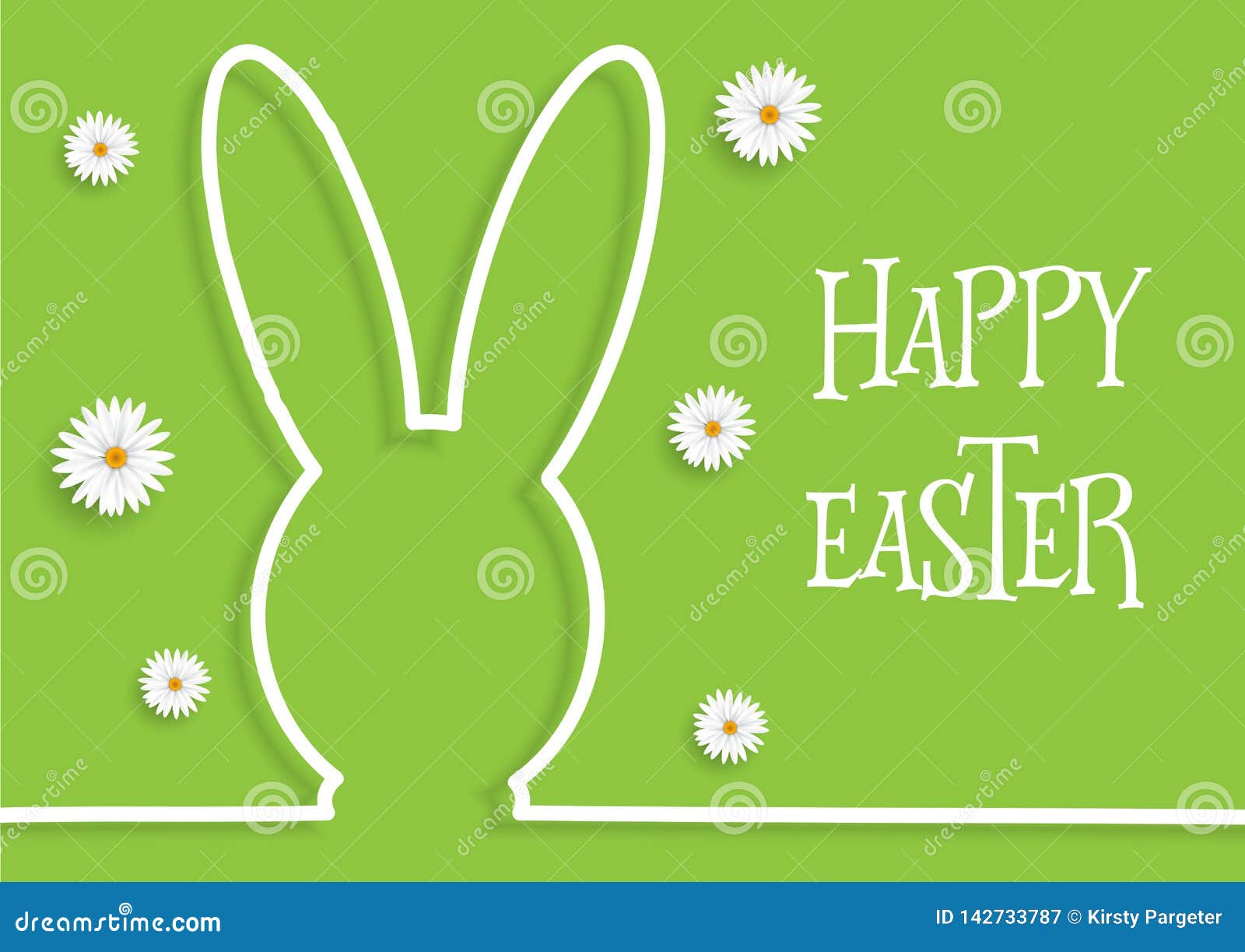 Easter Background with Bunny Outline and Daisies Stock Illustration ...