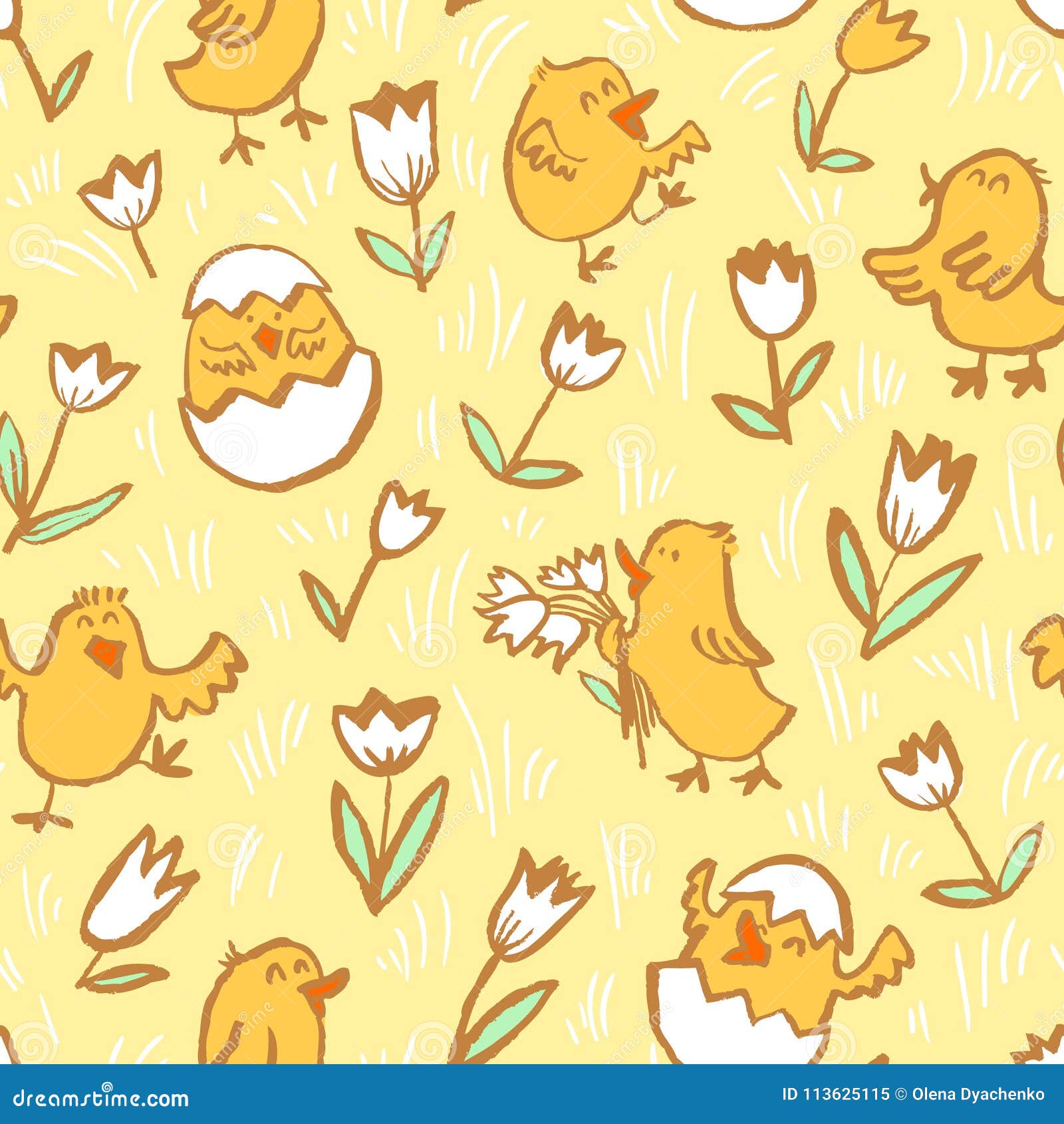 Easter Background with Chickens. Floral Spring Seamless Pattern Stock ...