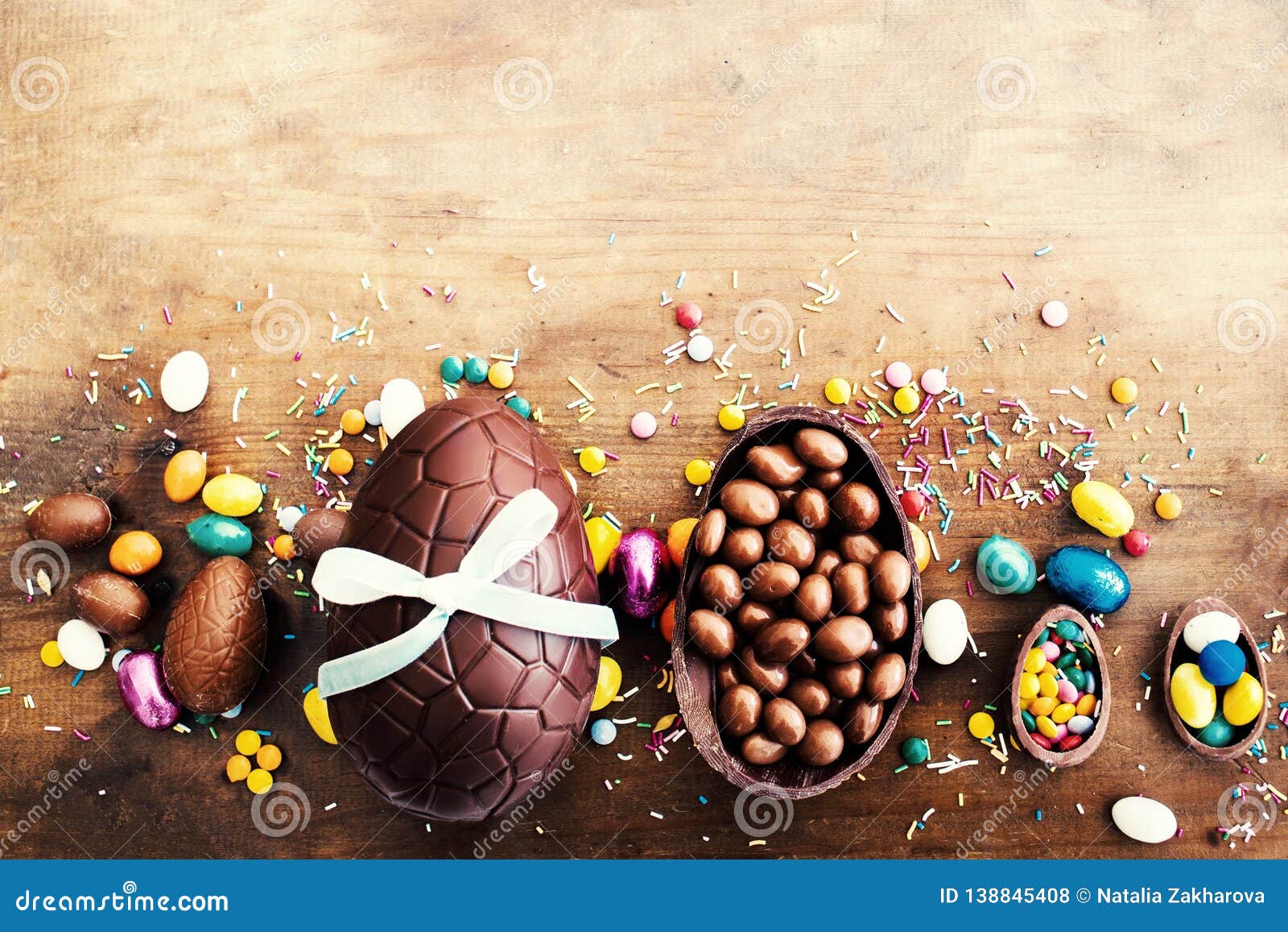 Easter Background with Chocolate Eggs and Copyspace. Top View Stock ...