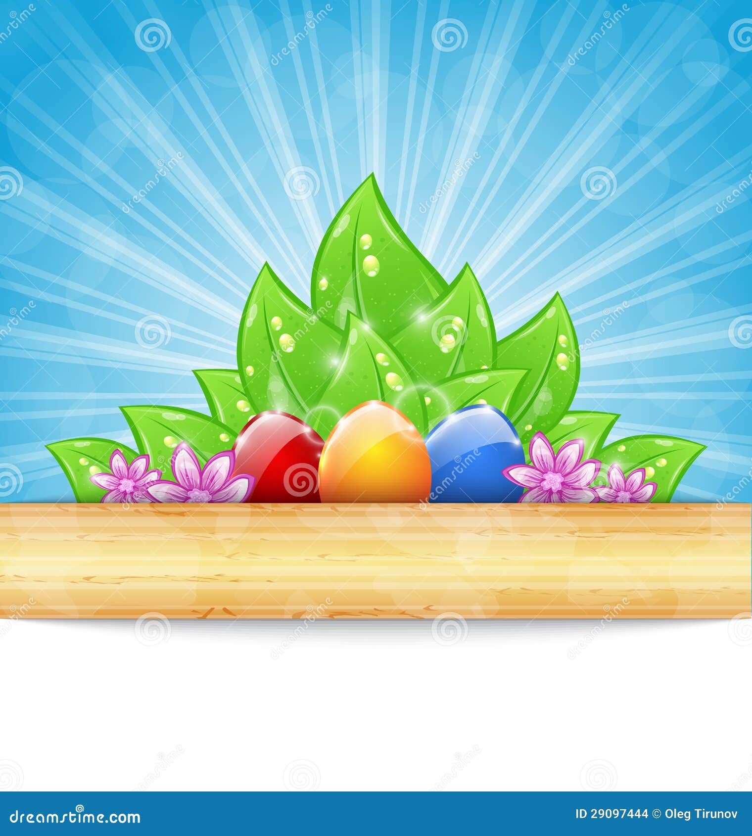 Easter Background with Colorful Eggs, Leaves, Flow Stock Vector ...