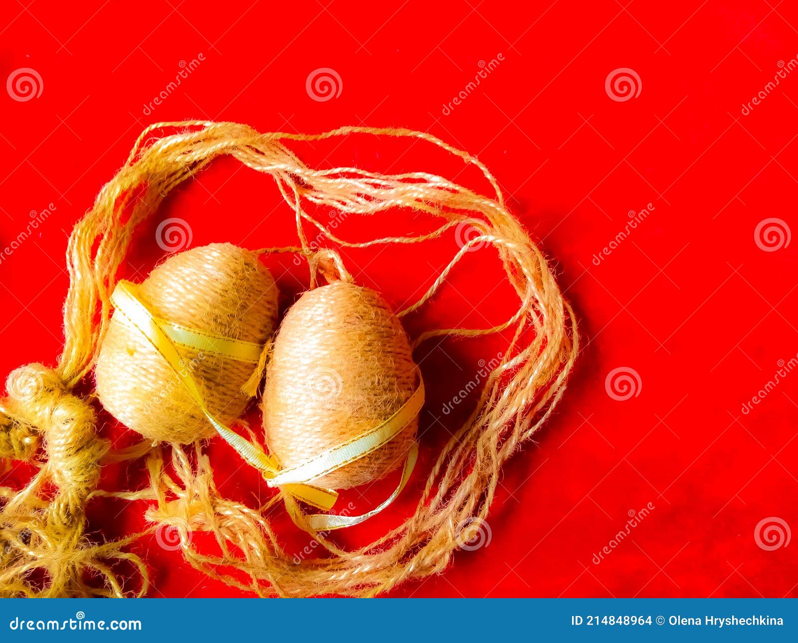 Easter Background. Eggs Decorated with Natural Rope Stock Photo - Image ...