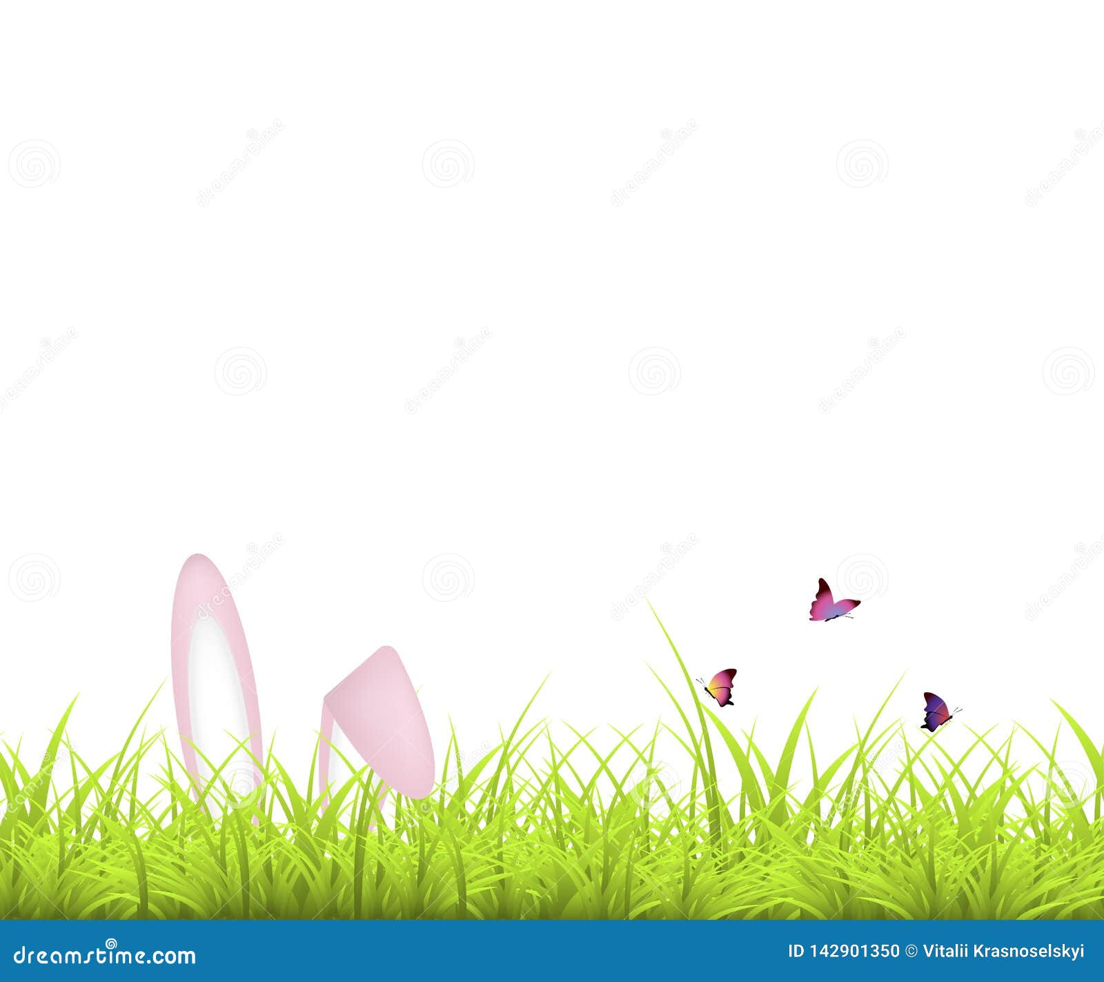 Easter Background. Green Grass and Easter Egg, and Bunny, Butterfly ...