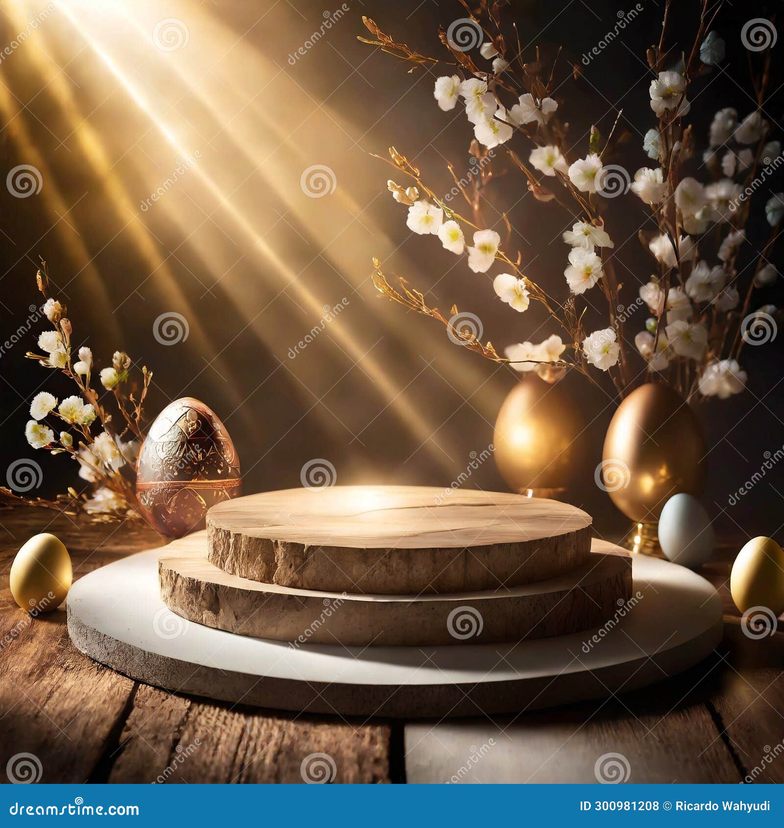 Easter Background with Round Podium and Easter Ornaments Stock ...