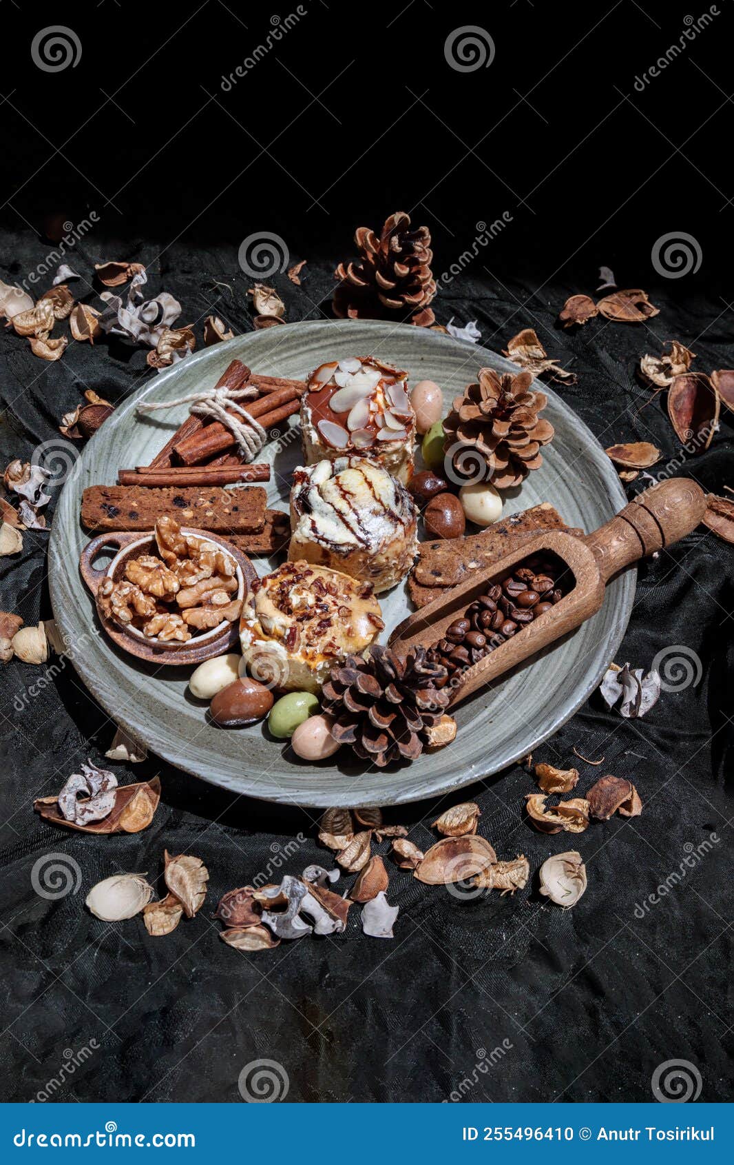 Easter Bakery, Stick Cookies, Walnuts and Colored Eggs.with Pine Cones ...