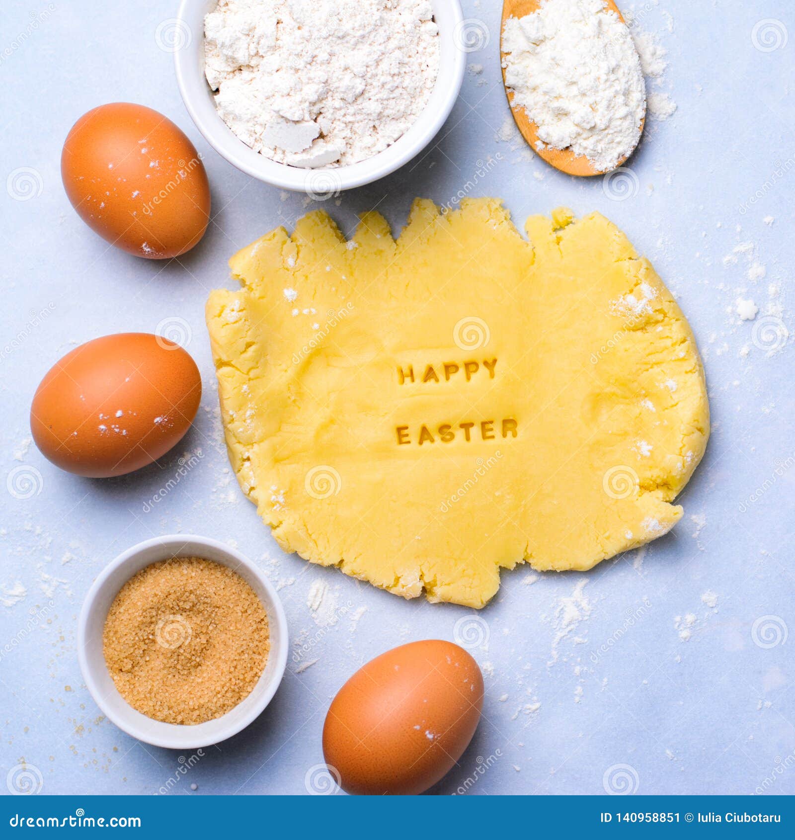 Easter Baking Background, Dough with Happy Easter Lettering Stock Image ...