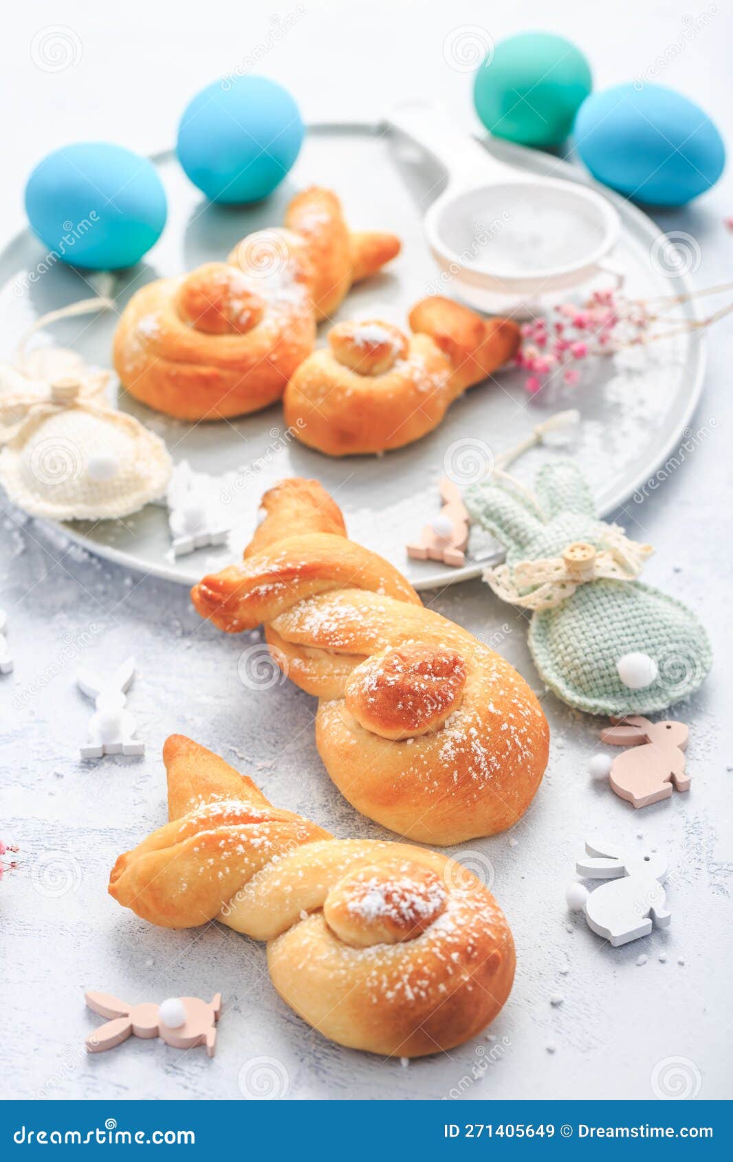 Easter Baking - Buns Made from Yeast Dough in a Shape of Easter Bunny ...