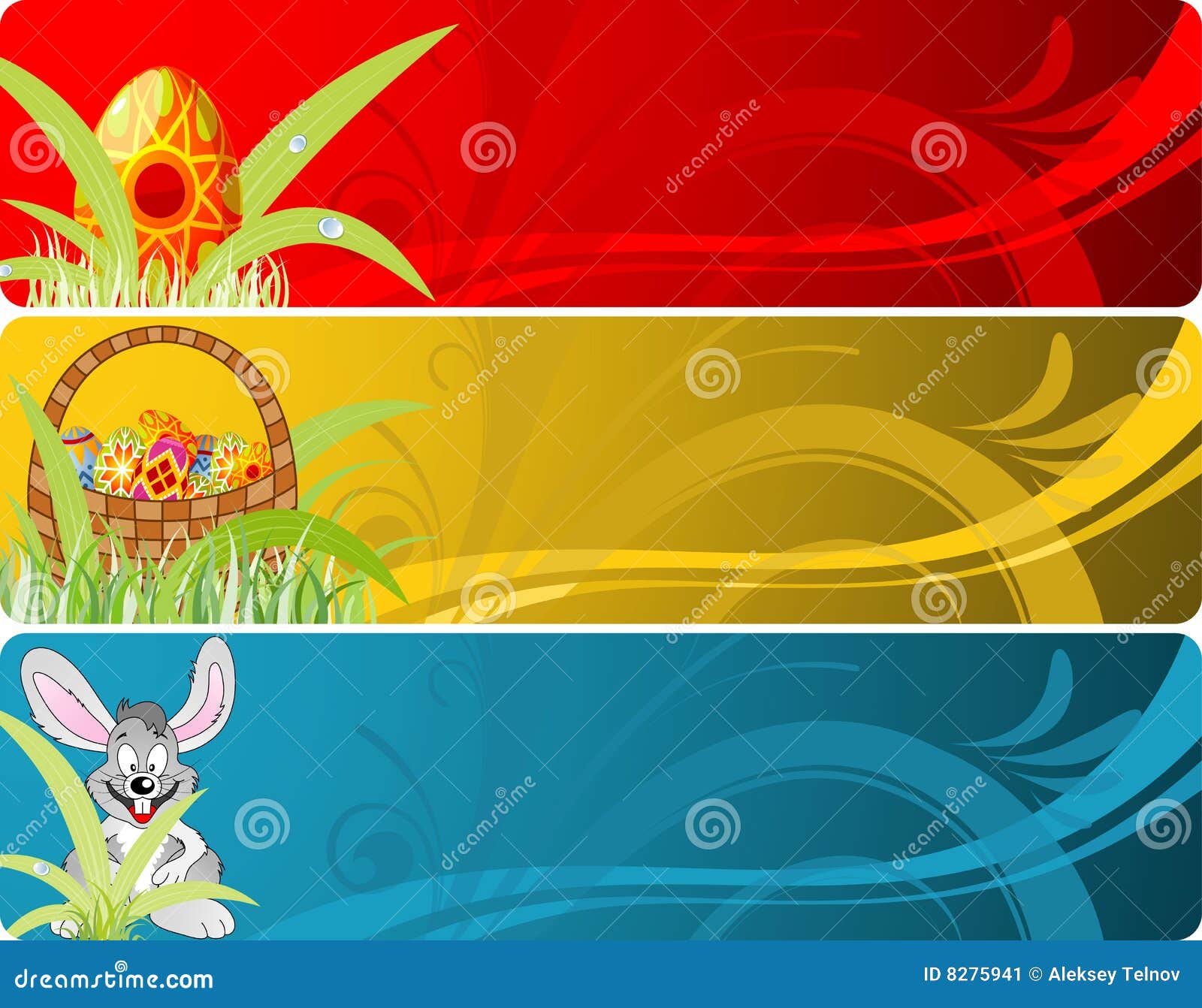 Easter Banner with Eggs, Rabbit and Basket Stock Vector - Illustration ...
