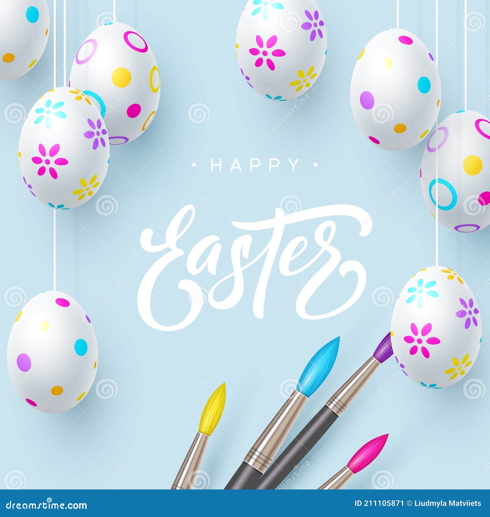 Easter Banner with Hanging Eggs. Stock Vector - Illustration of ...