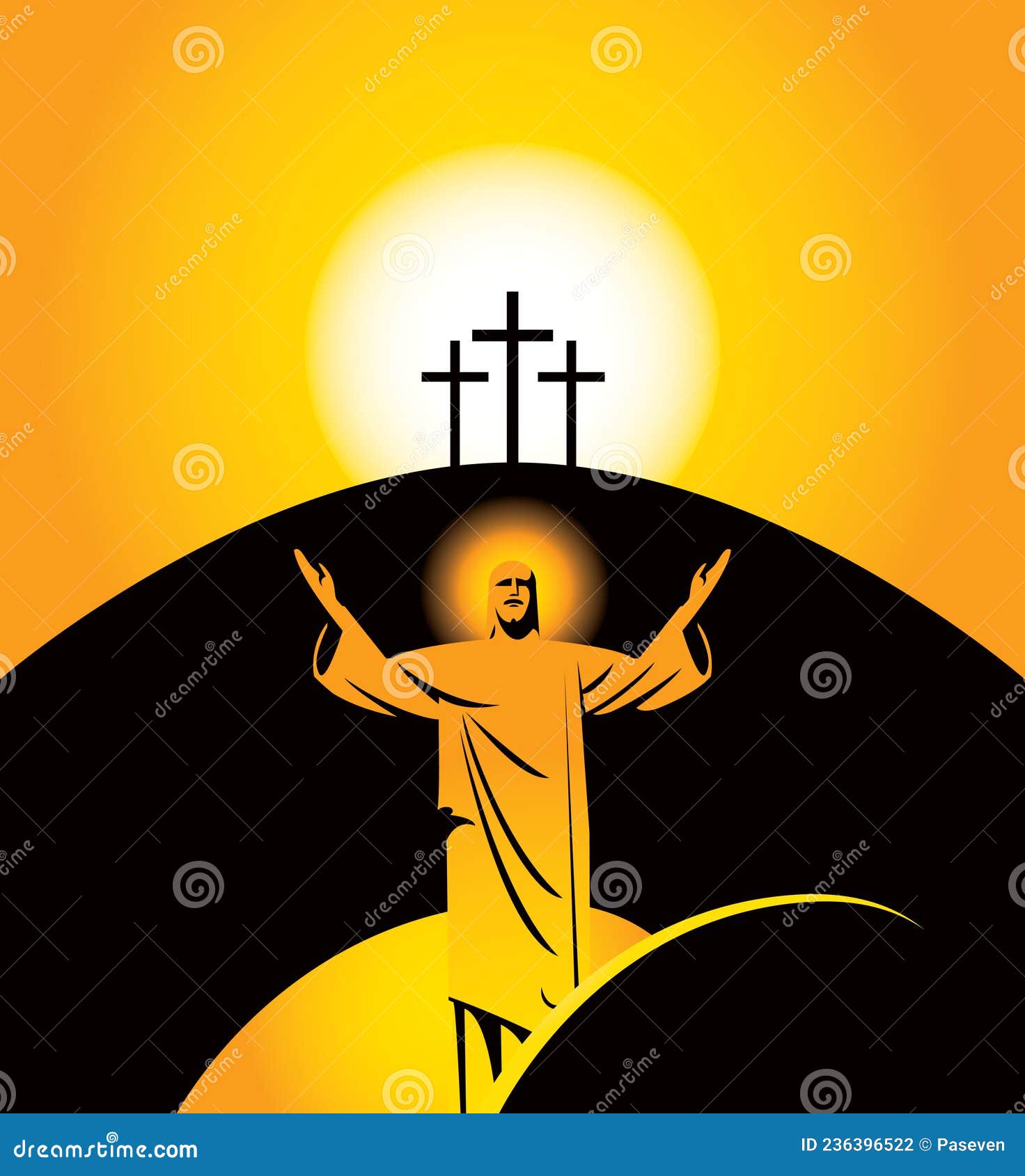 Resurrected Jesus Christ With Shining Halo And Outstretched Arms Vector