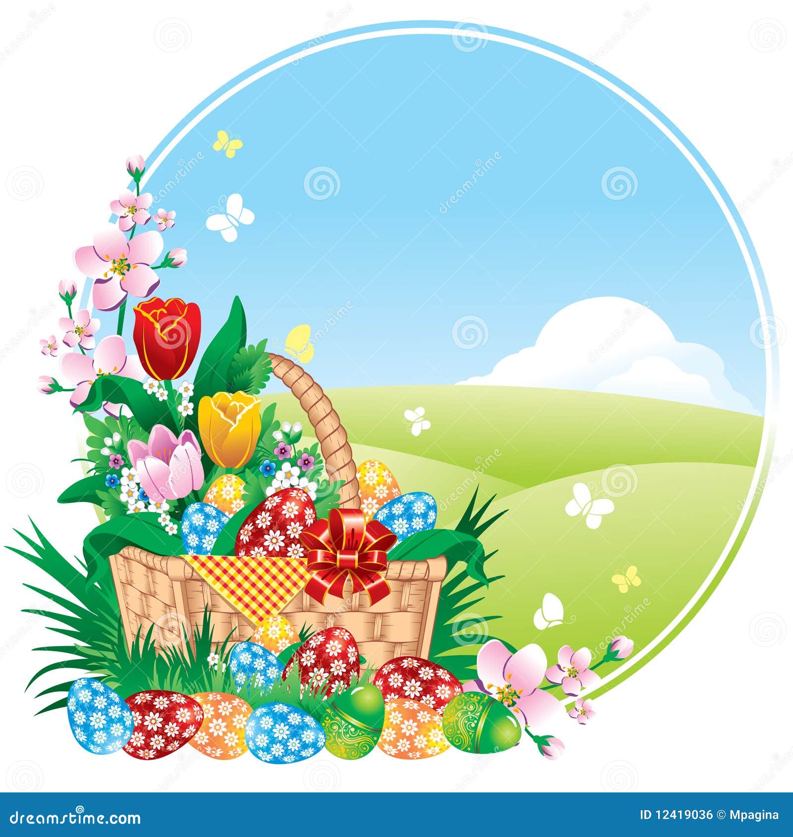 Easter Banner with Spring Flowers and Painted Eggs Stock Vector ...