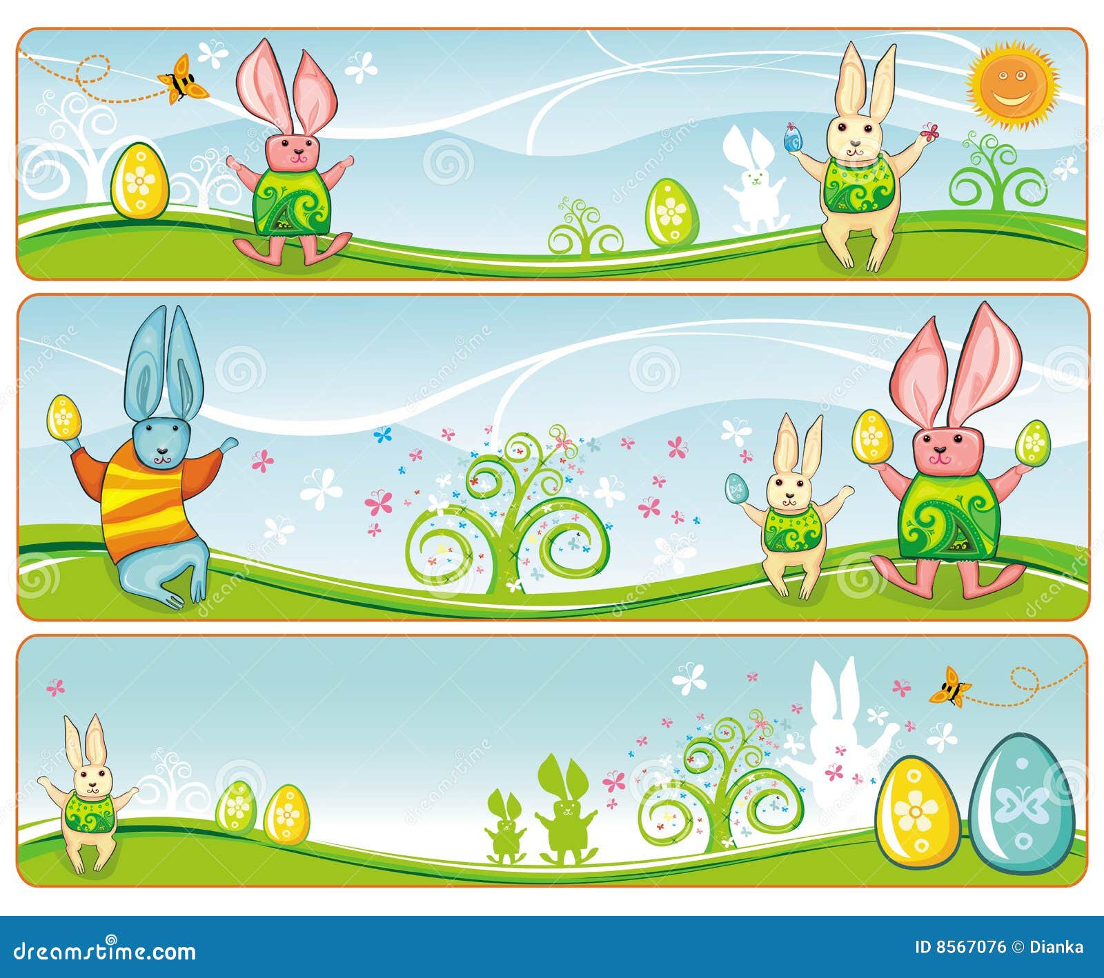 Easter Banners Cute Bunnies. Stock Vector - Illustration of cloud ...
