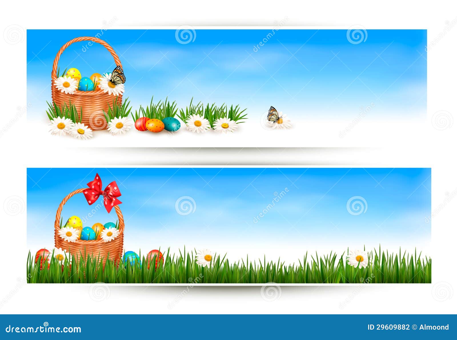 Easter Banners with Easter Eggs in Basket and Flow Stock Vector ...