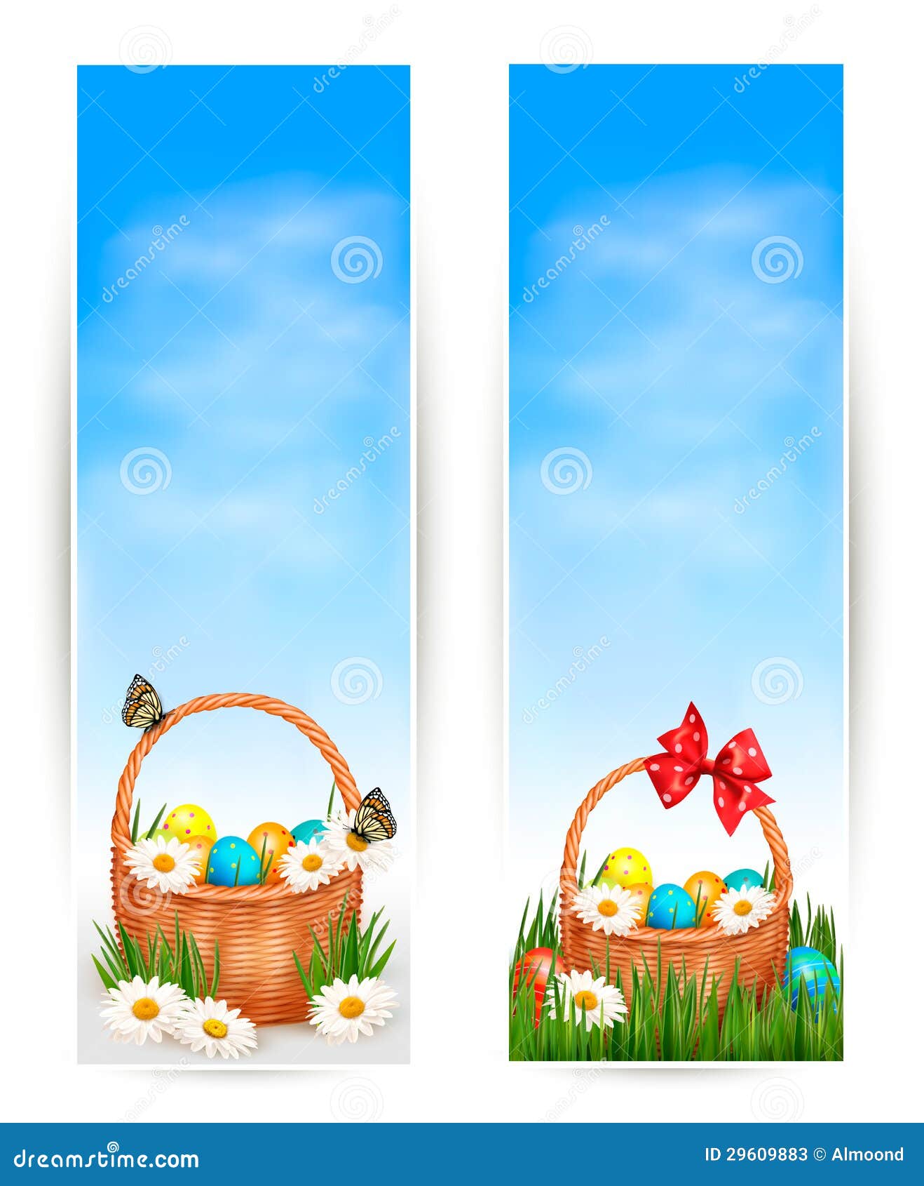 Easter Banners with Easter Eggs in Basket and Flow Stock Vector ...