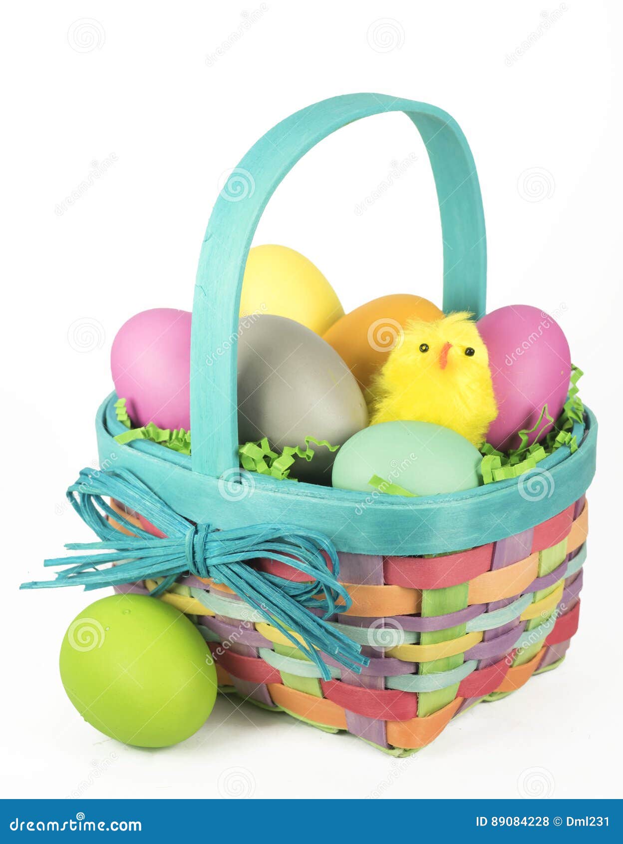 Easter Basket with Chick and Eggs Stock Photo - Image of group, filled ...