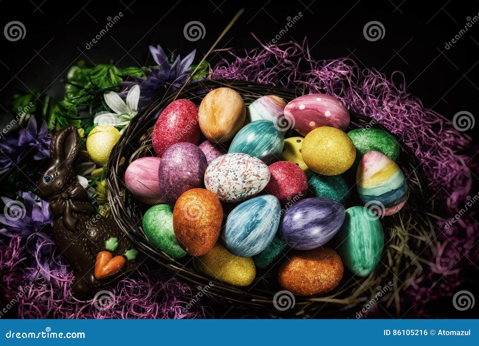Easter Basket Chocolate Bunny Stock Photo - Image of colored, bright ...