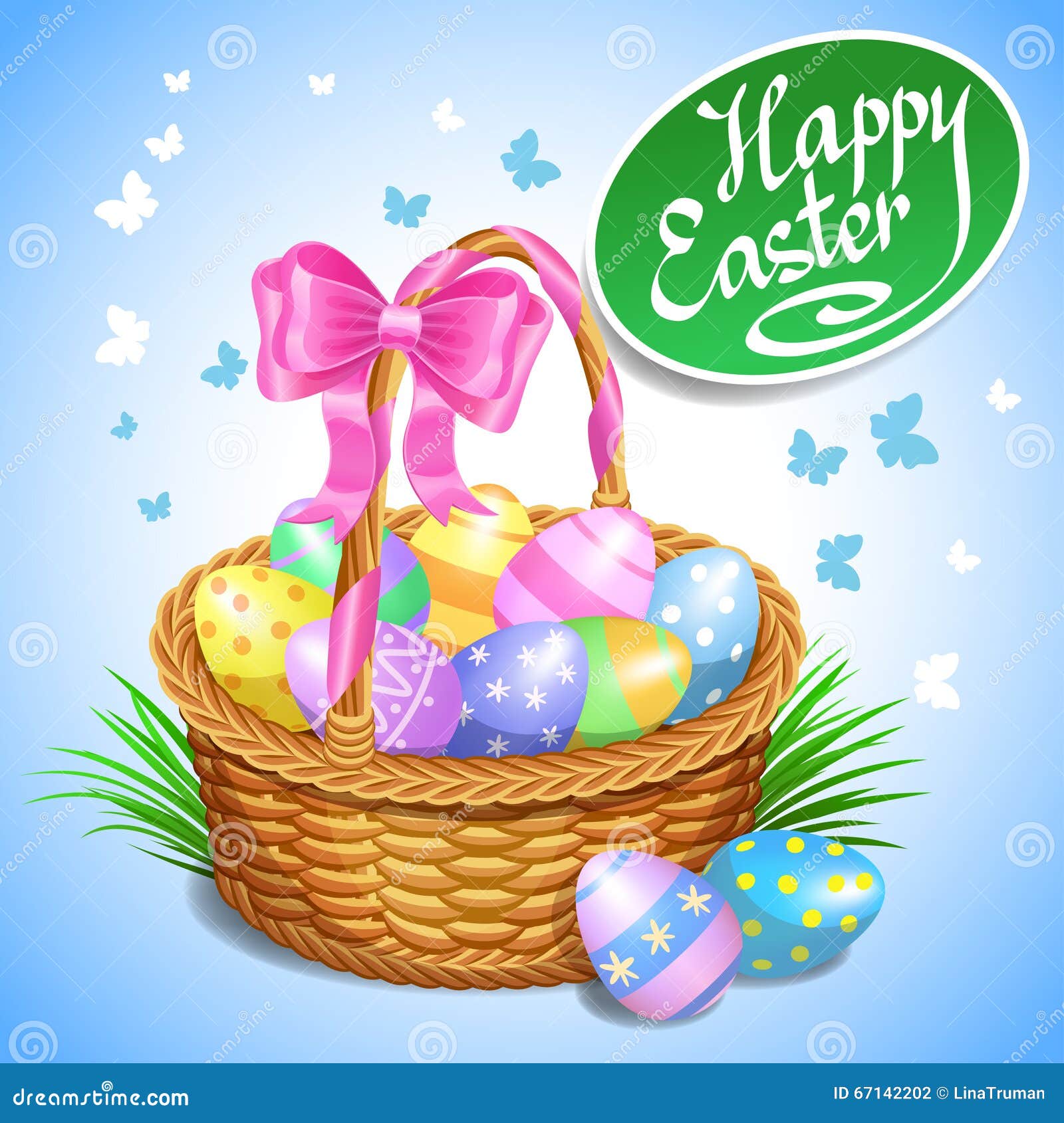 Easter Basket with Color Painted Easter Eggs. Easter Eggs Stock Vector ...