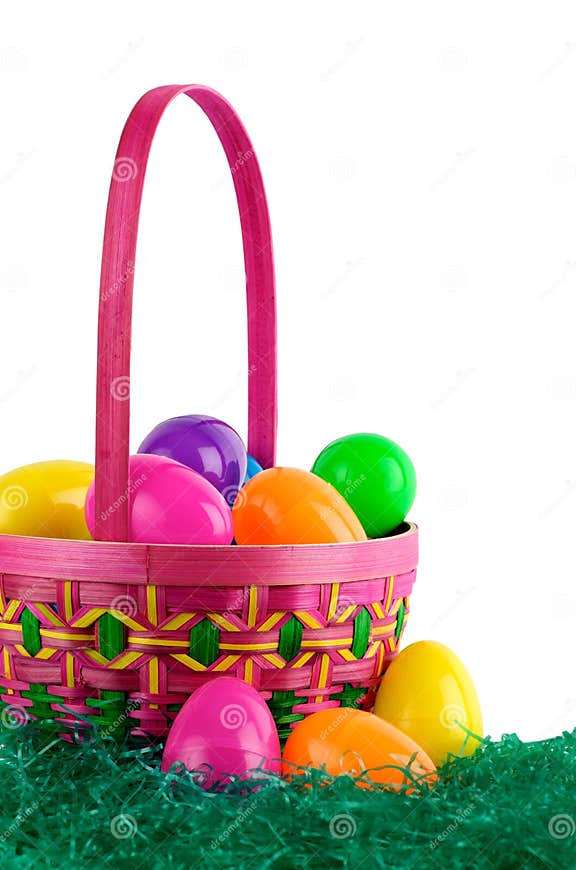 Easter Basket with Colored Eggs Stock Image - Image of isolated, gift ...
