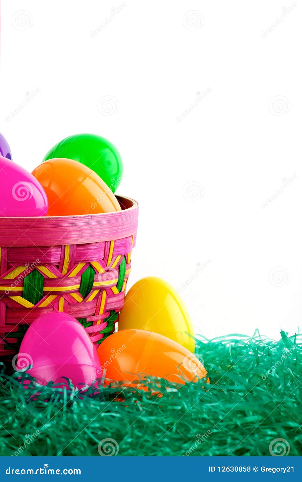 Easter Basket with Colored Eggs Stock Photo - Image of paper, green ...