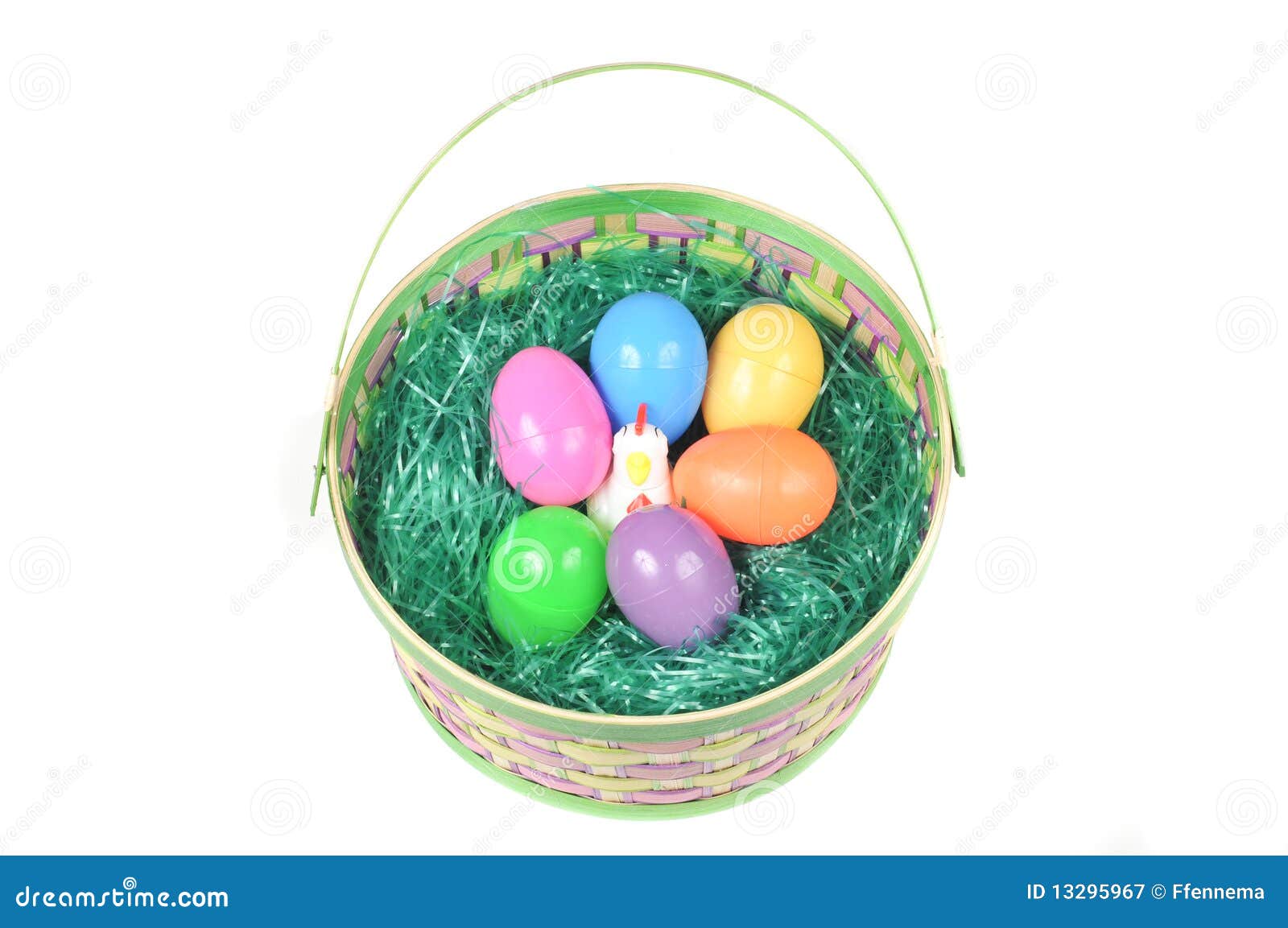 Easter Basket with Colored Eggs and Hen Stock Image - Image of isolated ...