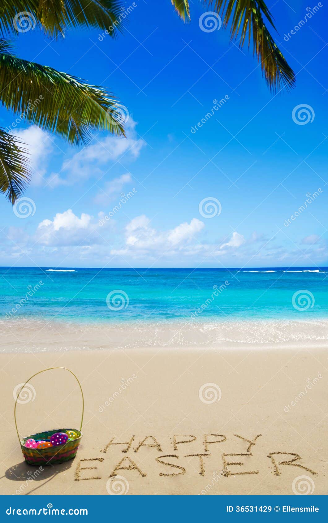 Easter Basket with Eggs on the Beach Stock Image - Image of beige ...