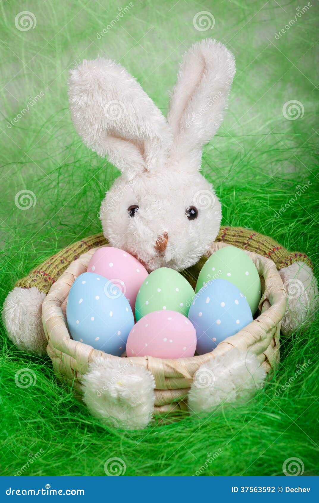 Easter Basket with Eggs and the Easter Bunny Stock Photo - Image of ...