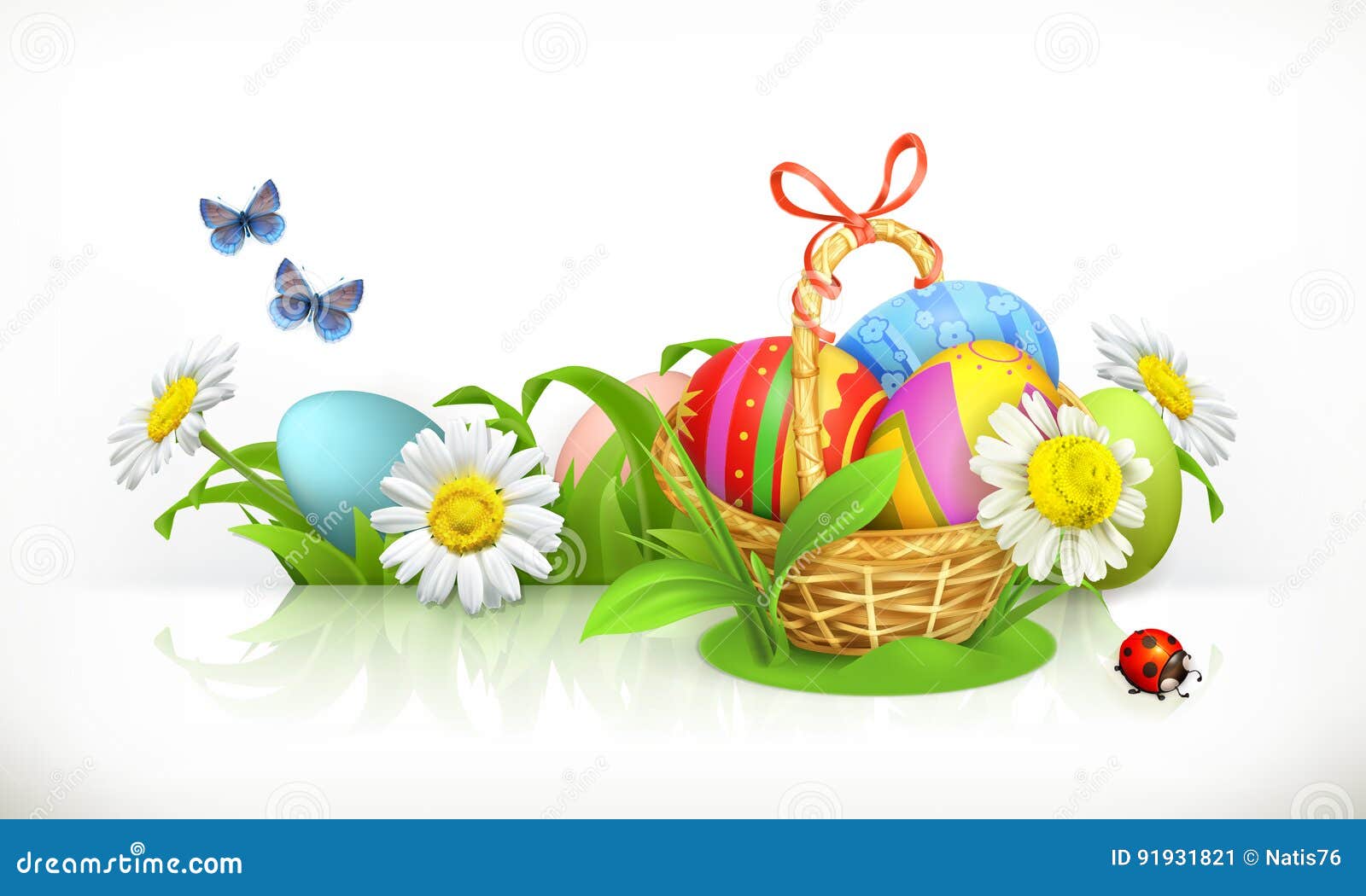 Easter, Basket and Eggs. Spring Flowers Vector Banner Stock Vector ...