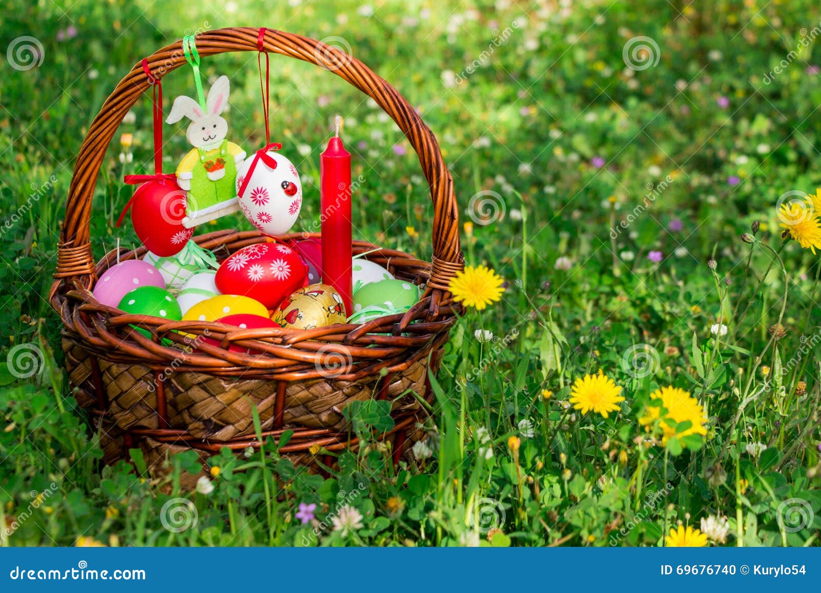 Easter Basket, Felt Bunny, Empty Space. Stock Photo - Image of green ...