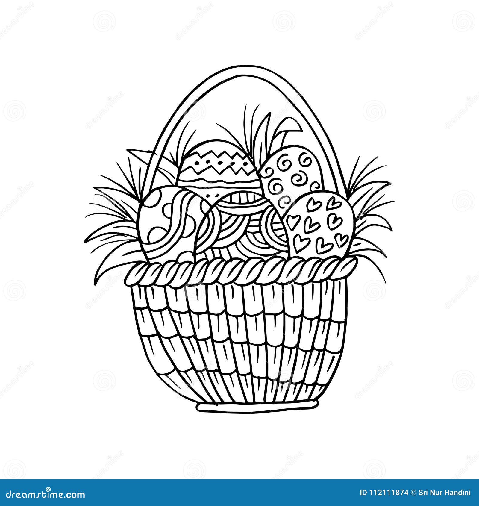 Easter basket sketch. stock illustration. Illustration of decor - 112111874
