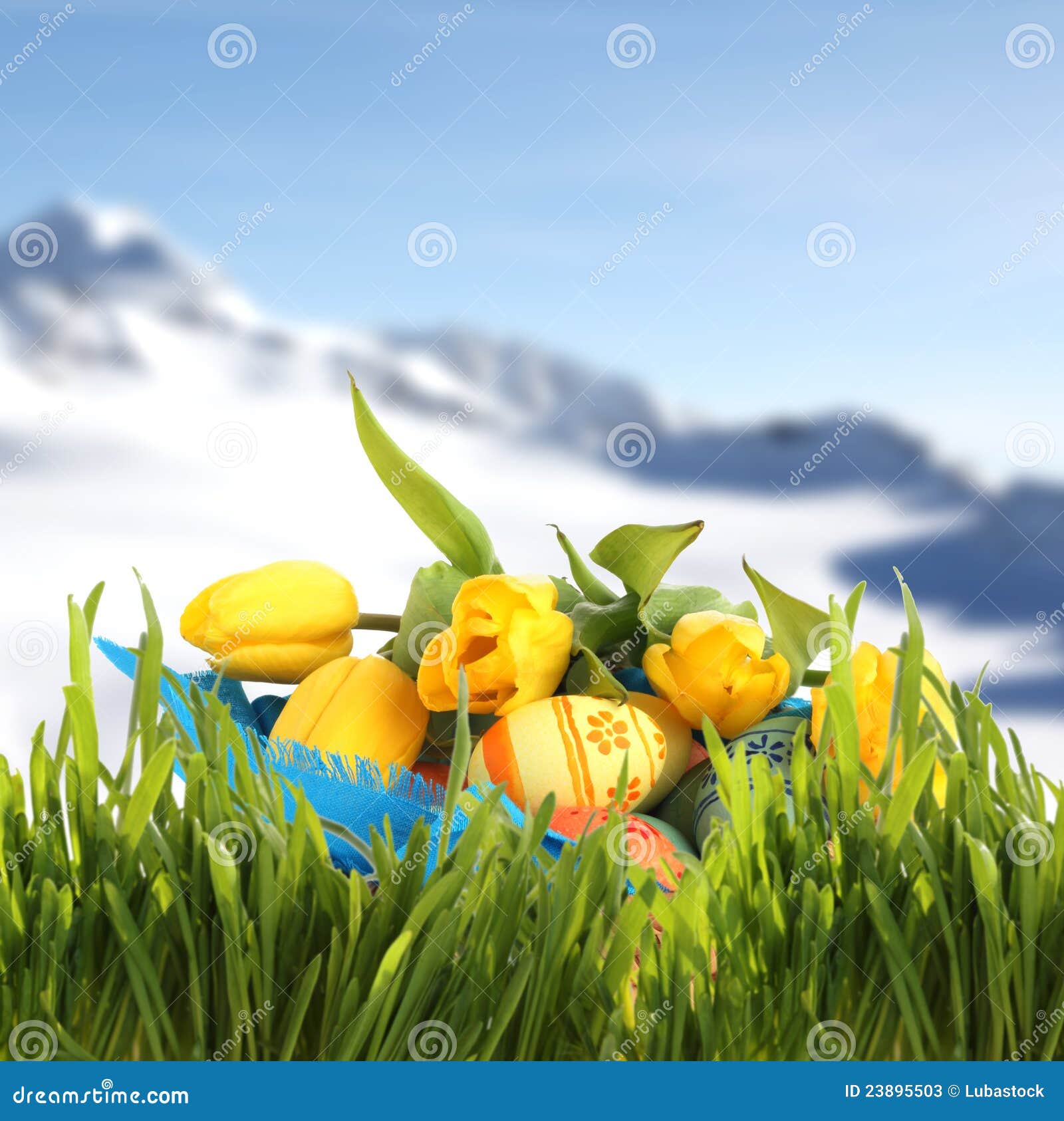 Easter Basket in Spring Mountains Stock Image - Image of grass, flax ...