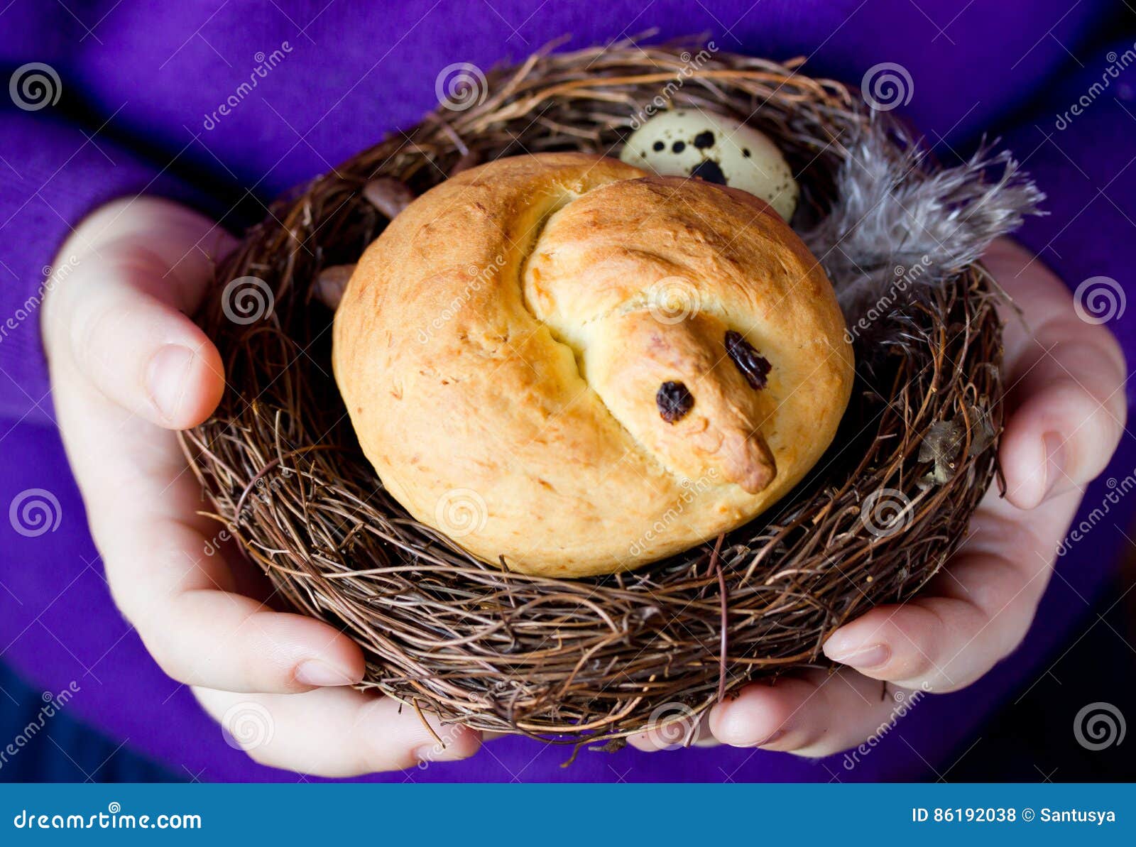 Easter bird bread in nest stock photo. Image of concept - 86192038