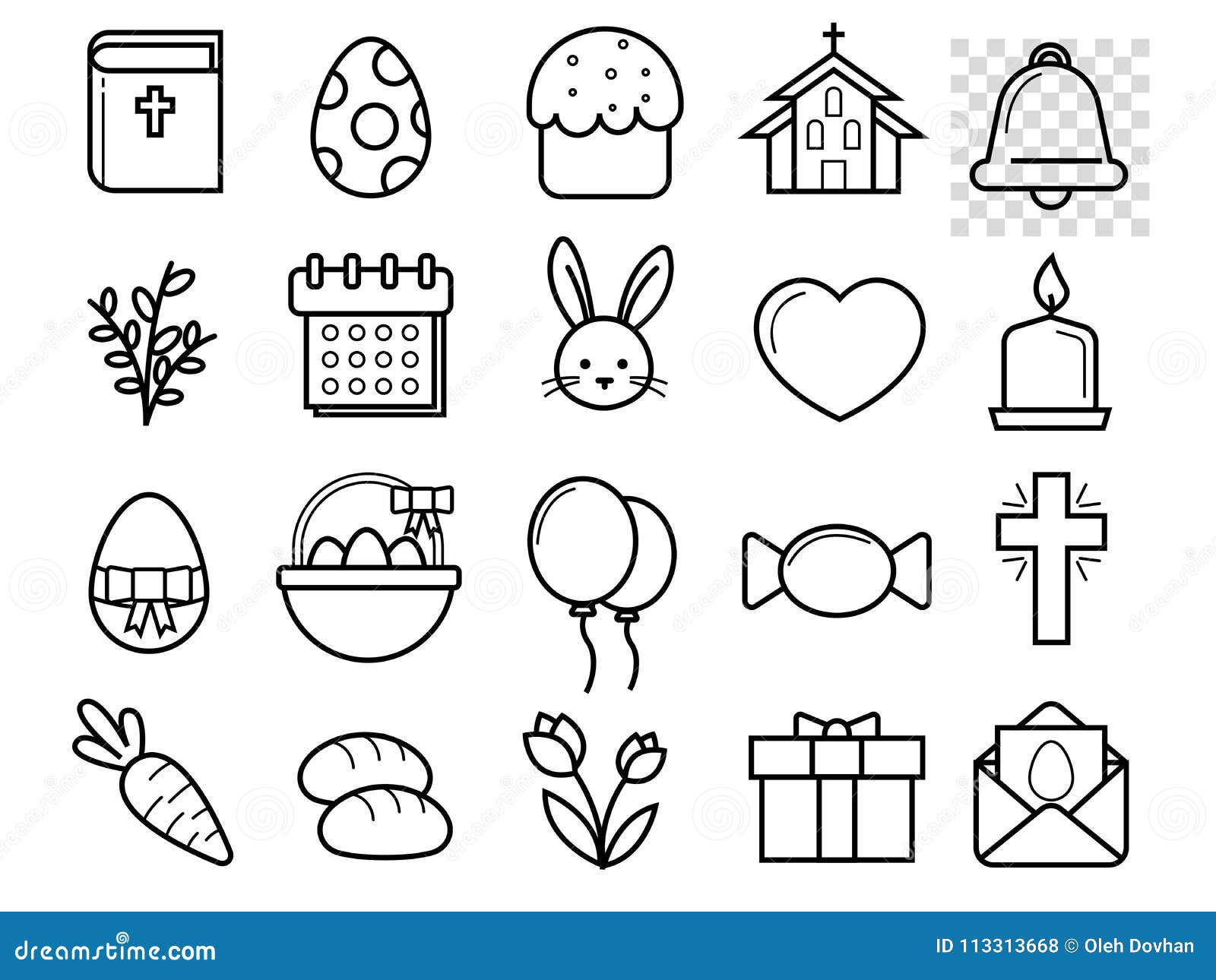 Easter Black and White Linear Flat Icons Set Stock Illustration ...