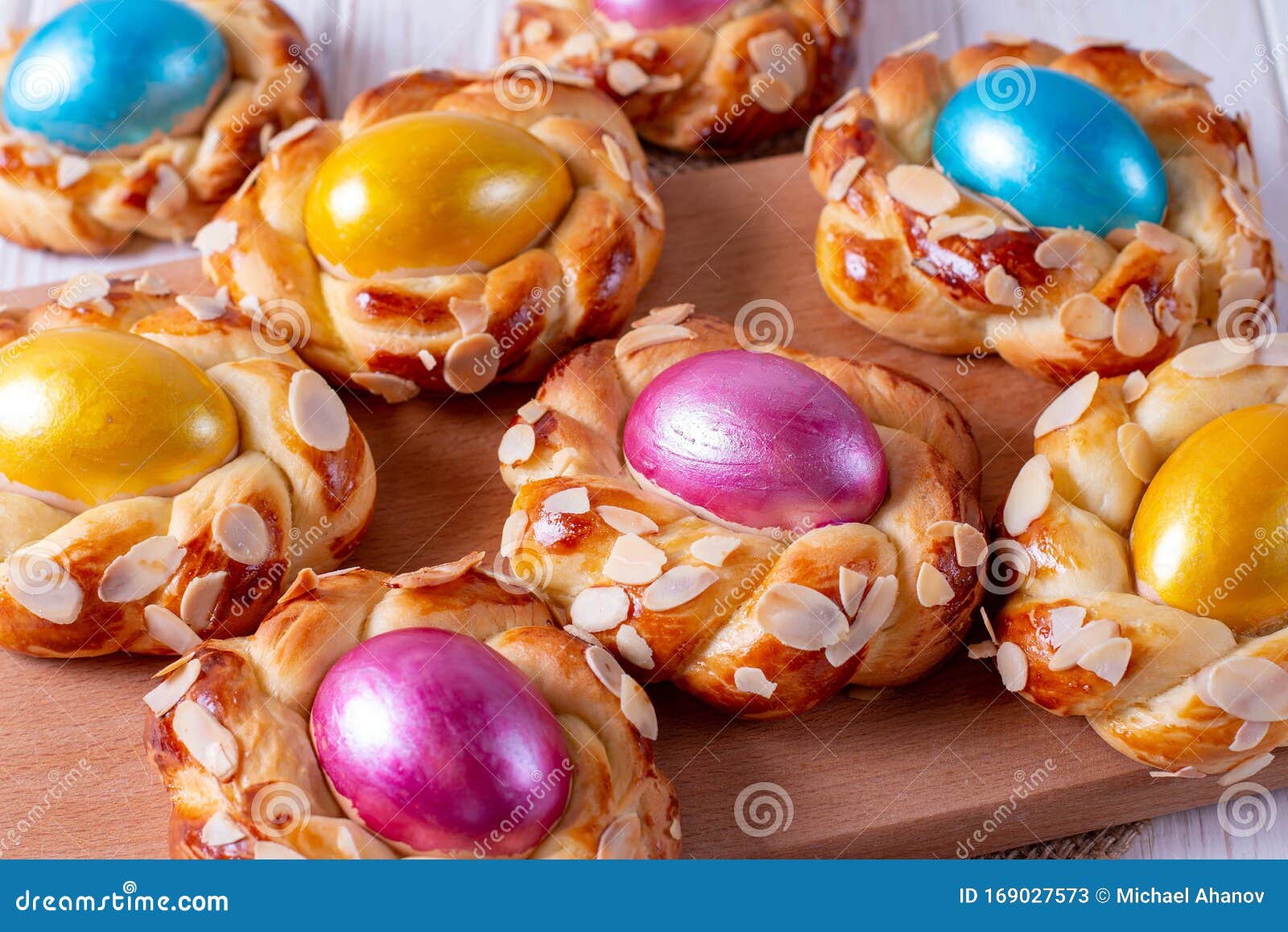 Easter bread buns with egg stock image. Image of decorated - 169027573