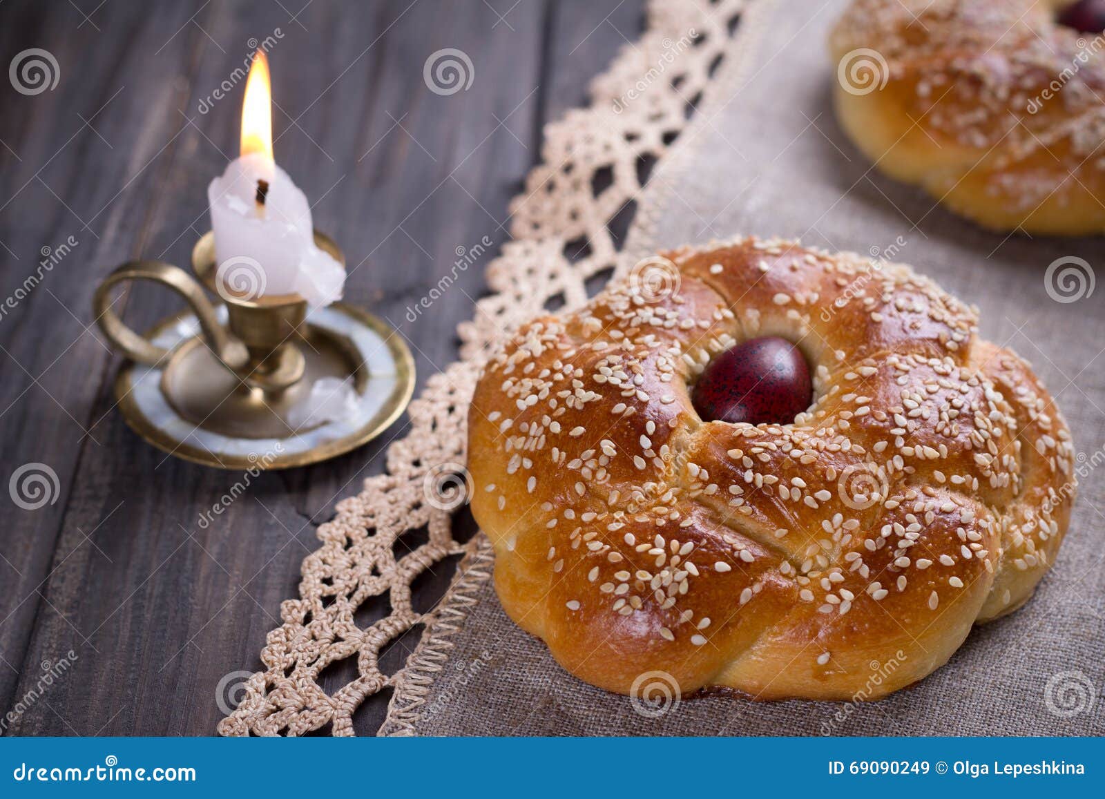 Easter Bread with Candle on Wooden Table Stock Image - Image of cake ...