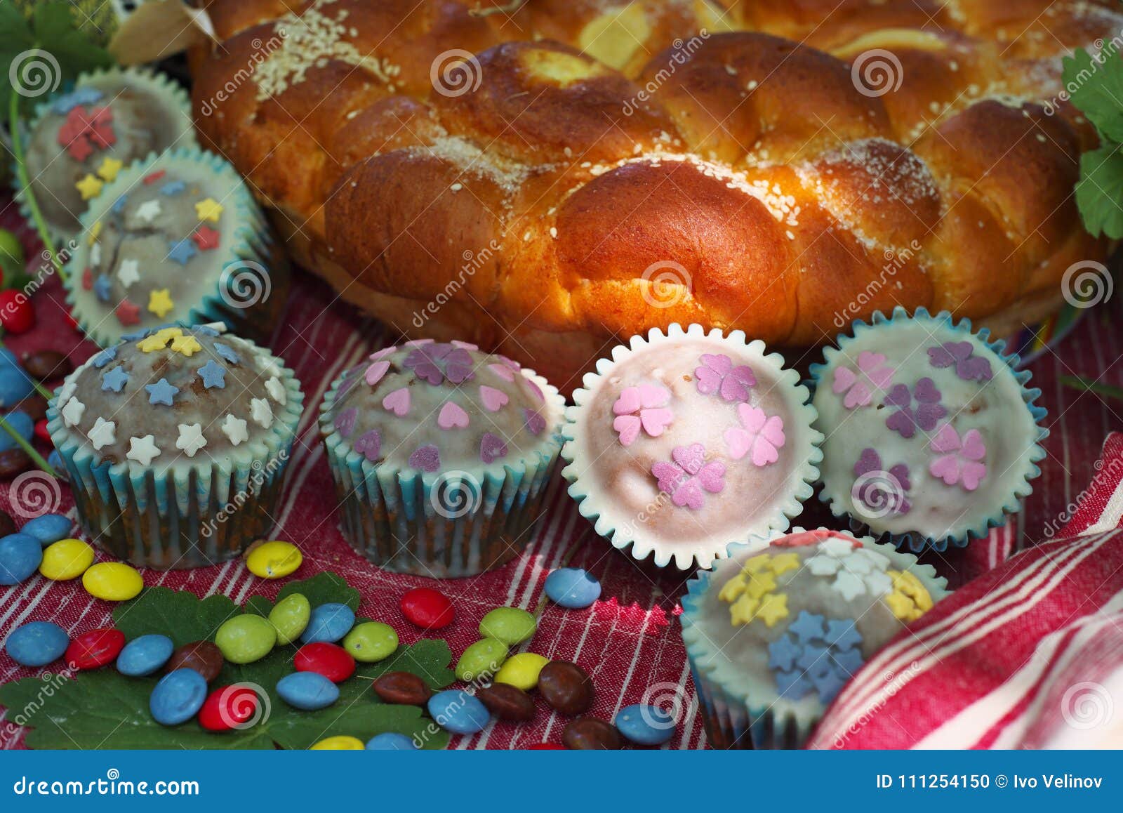 Easter Bread with Candys and Muffins Stock Photo - Image of dough ...