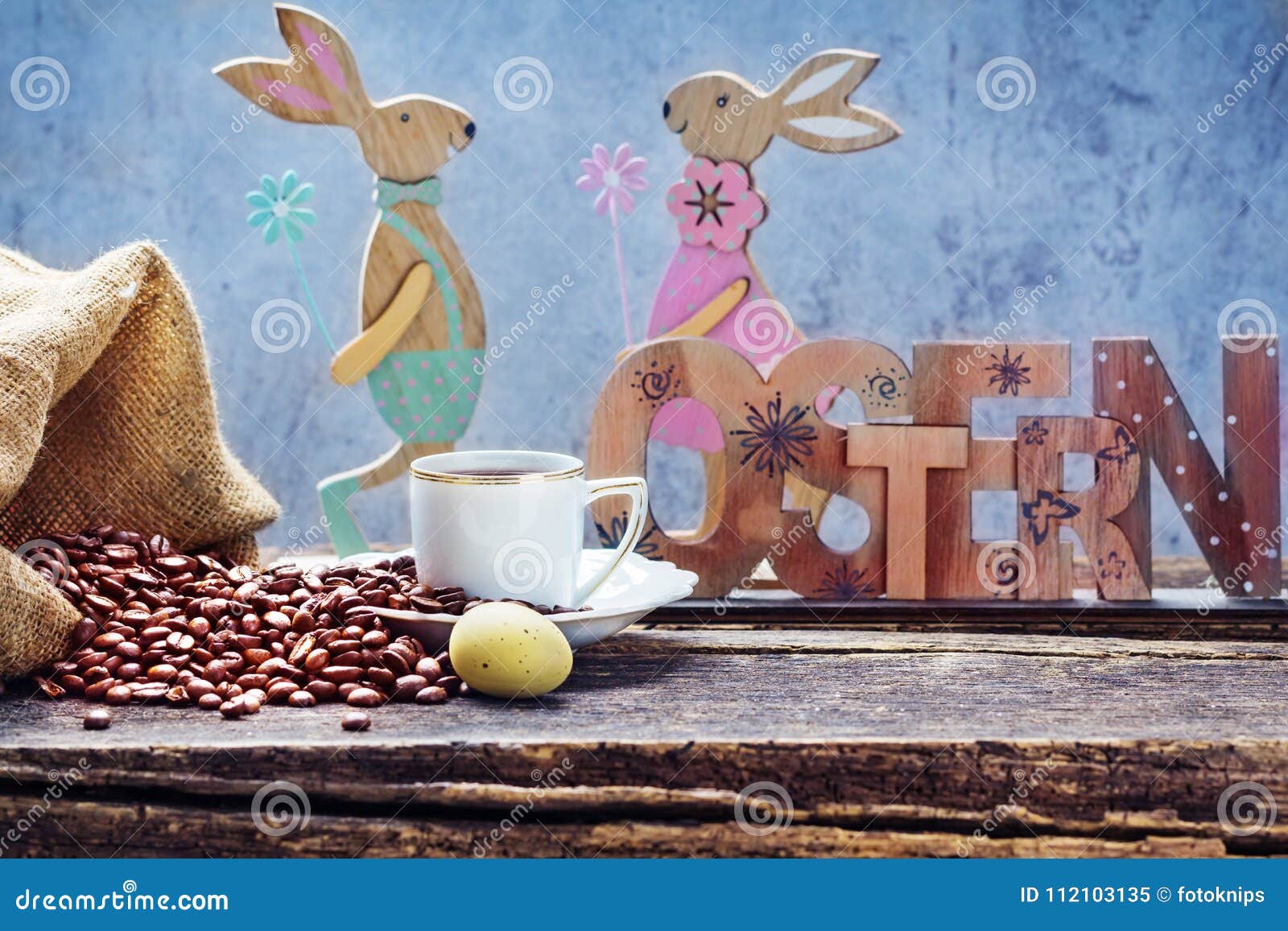 Easter Breakfast with Fresh Coffee, Egg and Bunny Stock Image - Image ...
