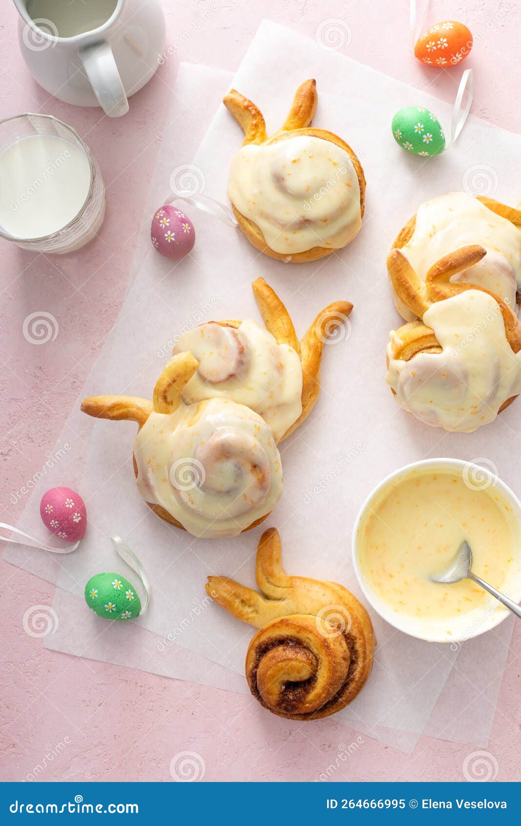 Easter Breakfast Rolls with Orange Glaze Shaped Like a Bunny Stock ...
