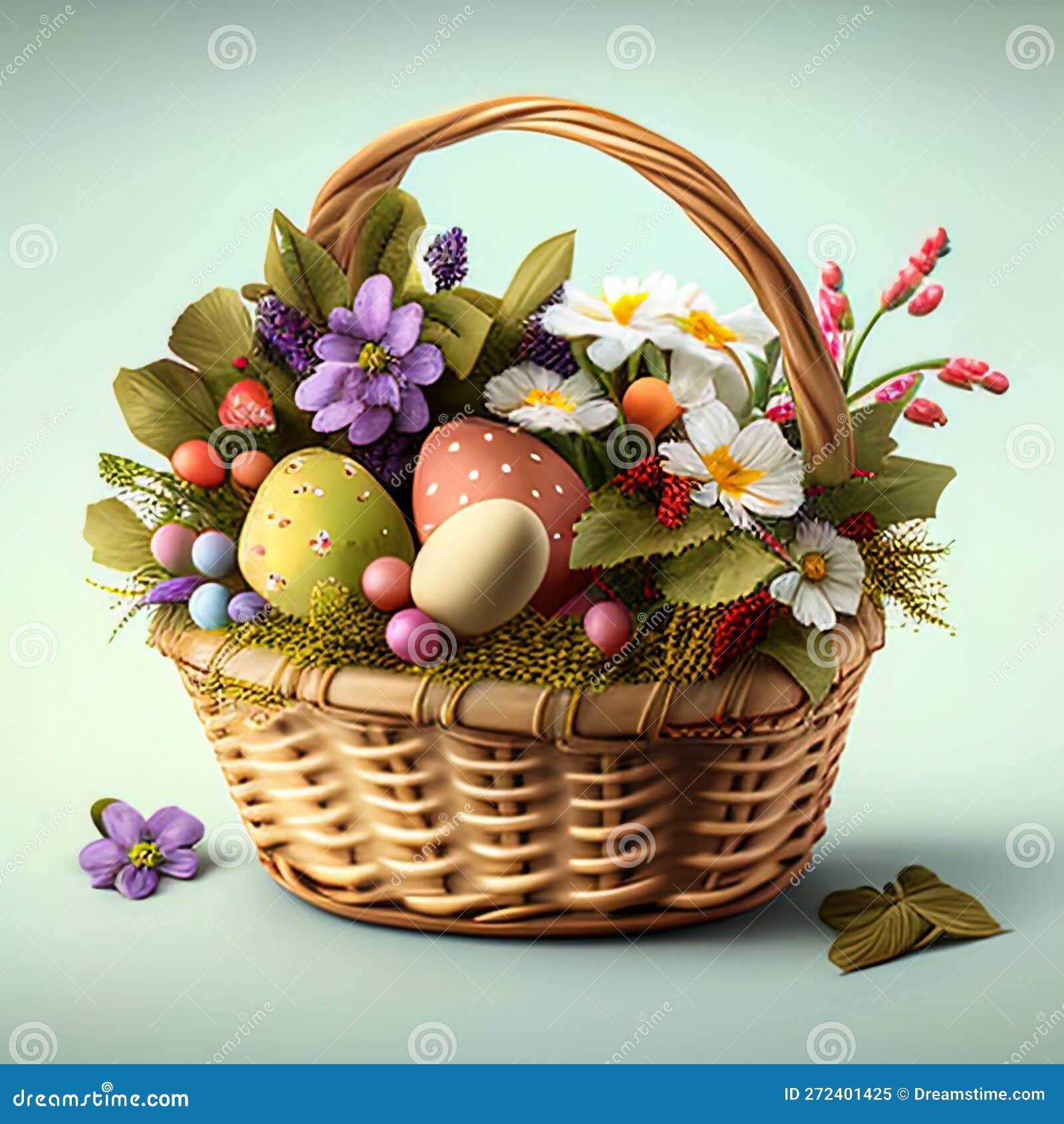 Easter Bucket with Eggs and Flowers for Spring Easter Stock ...
