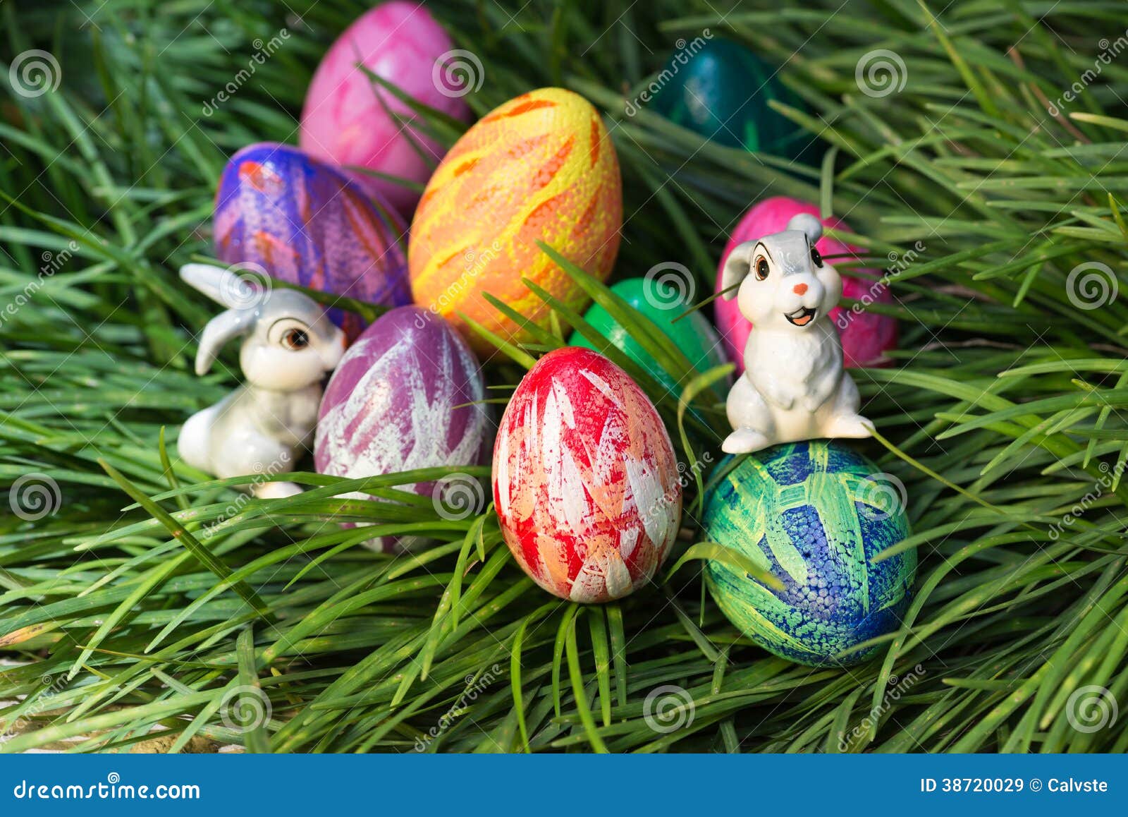 Easter Bunnies and Eggs Close-up Stock Image - Image of april, green ...
