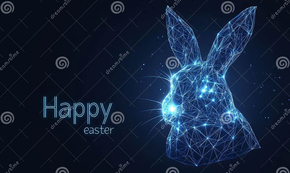 Easter Bunny with Abstract Blue Rabbit Head. Low Poly Style Design ...