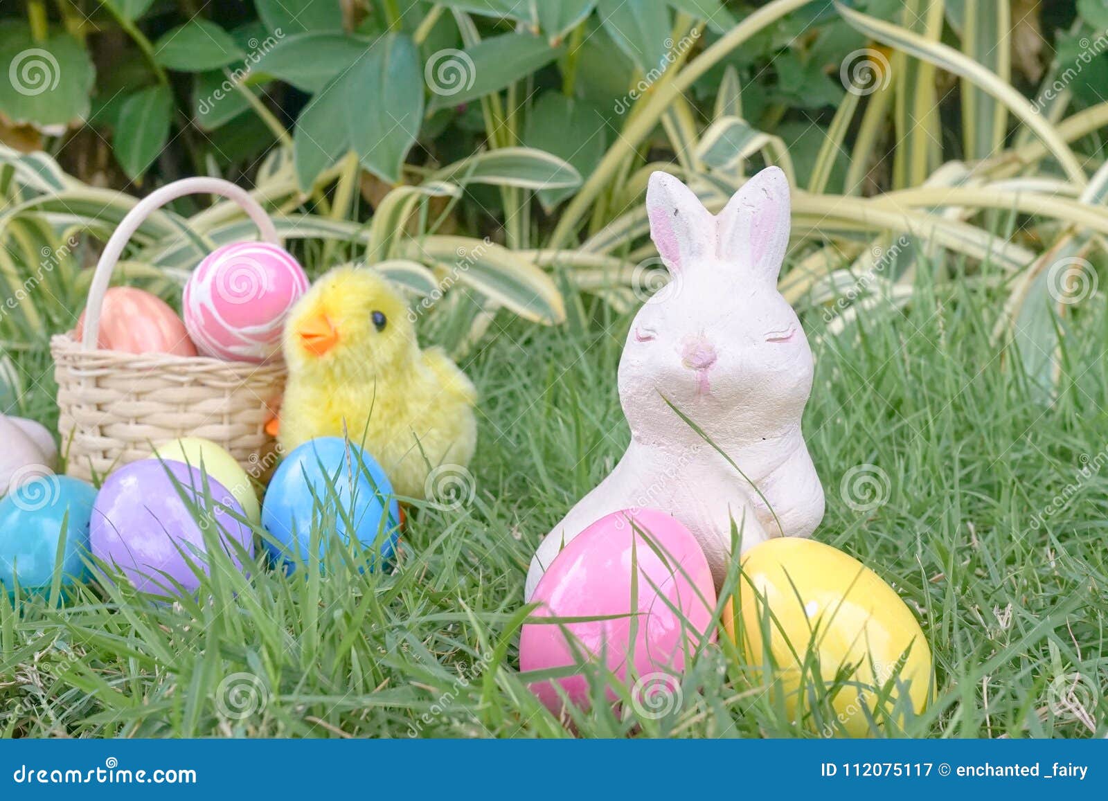 Easter Bunny and Abstract Blur of Colorful Easter Eggs on the Ba Stock ...