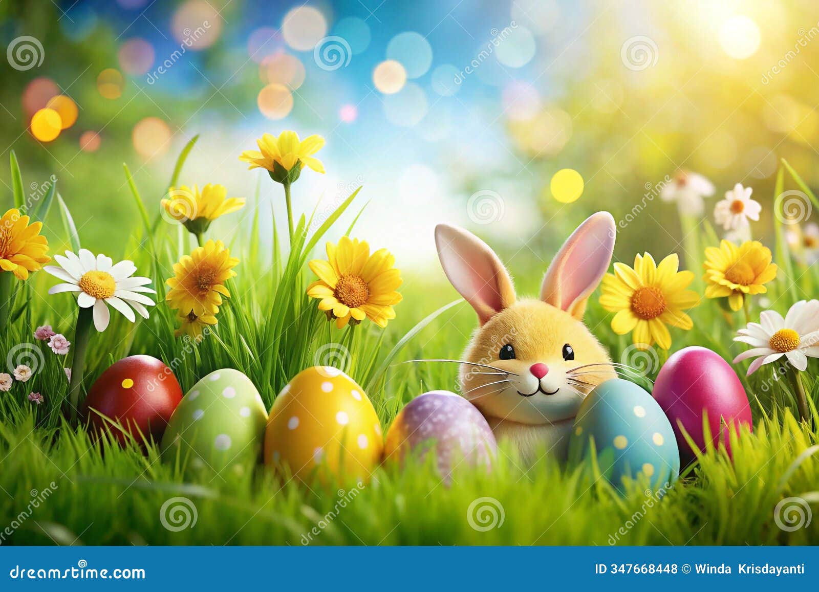 Easter Bunny Amidst Colorful Eggs and Spring Flowers Stock Illustration ...