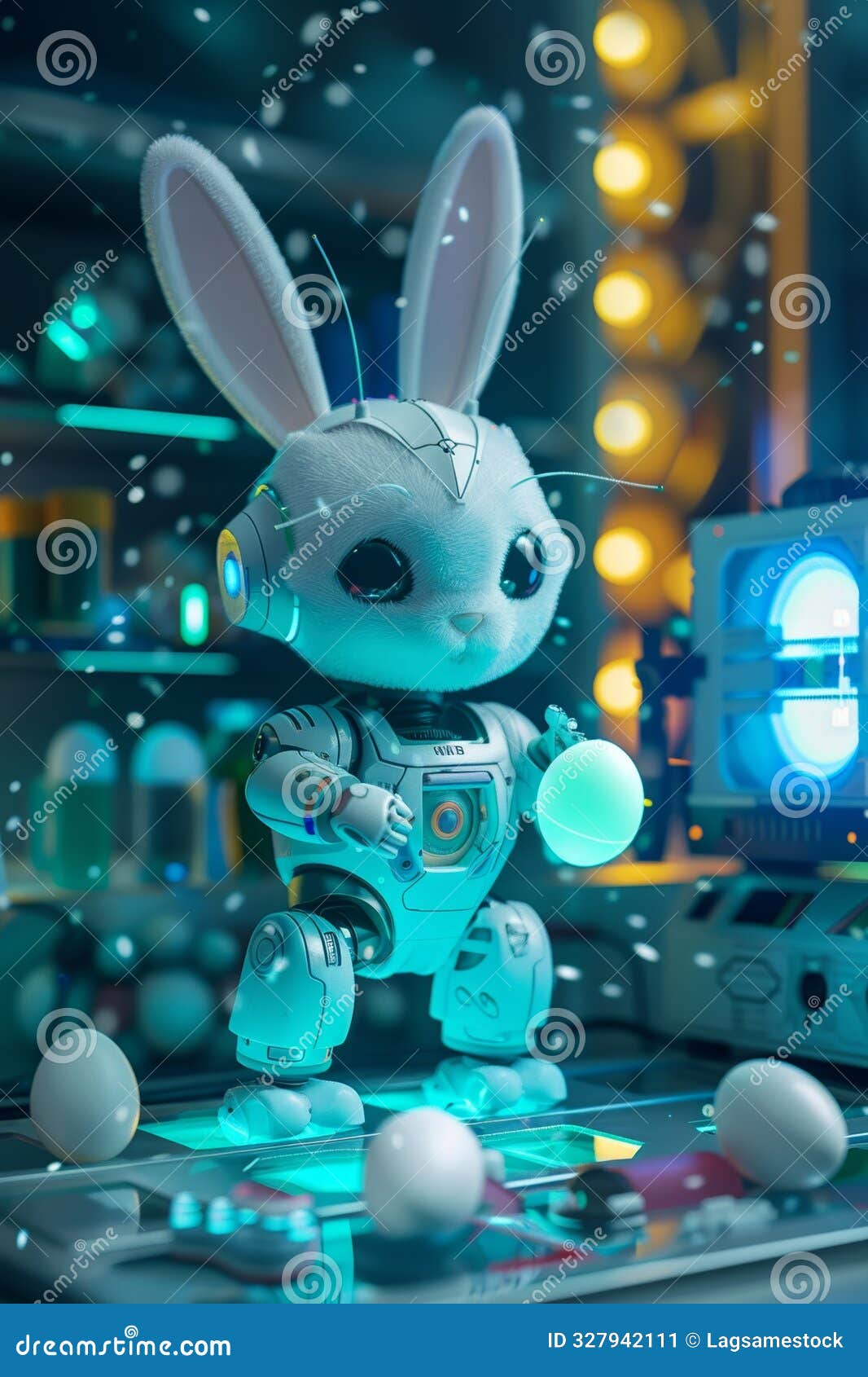 Easter Bunny As a Robot Distributing Glowing Eggs in a High Tech ...